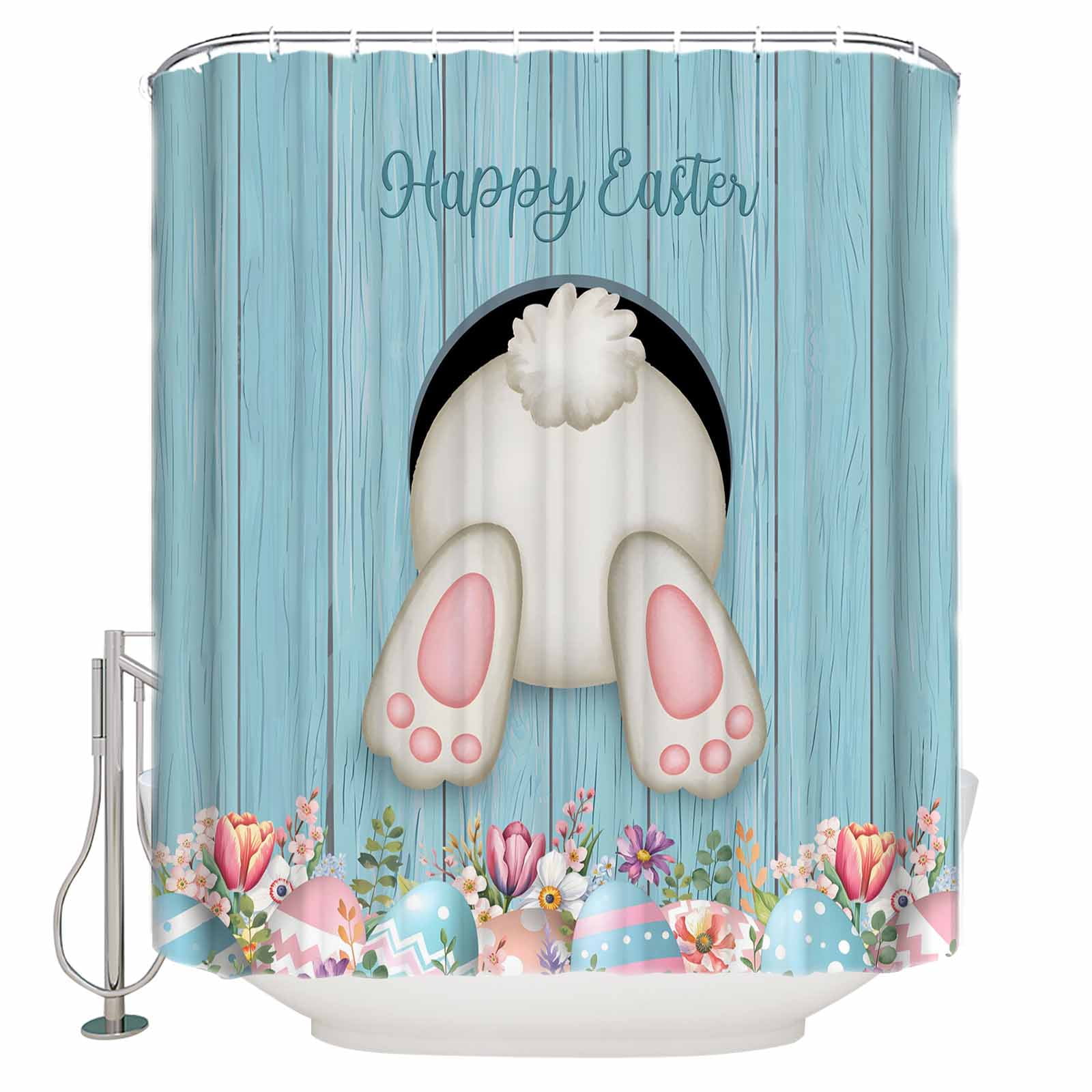 Easter Bunny Bathroom Shower Curtains with 12 Hooks Polyester ...