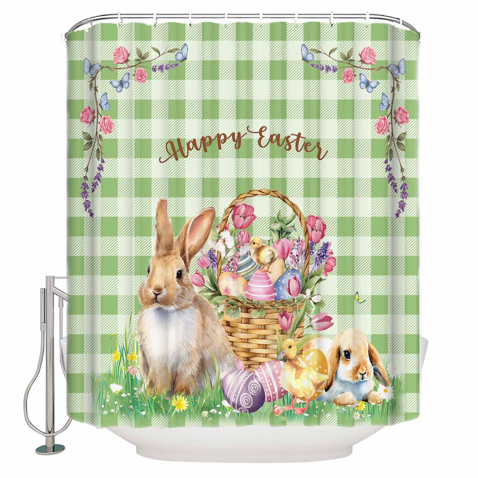 Easter Bunny Bathroom Shower Curtains with 12 Hooks Polyester ...