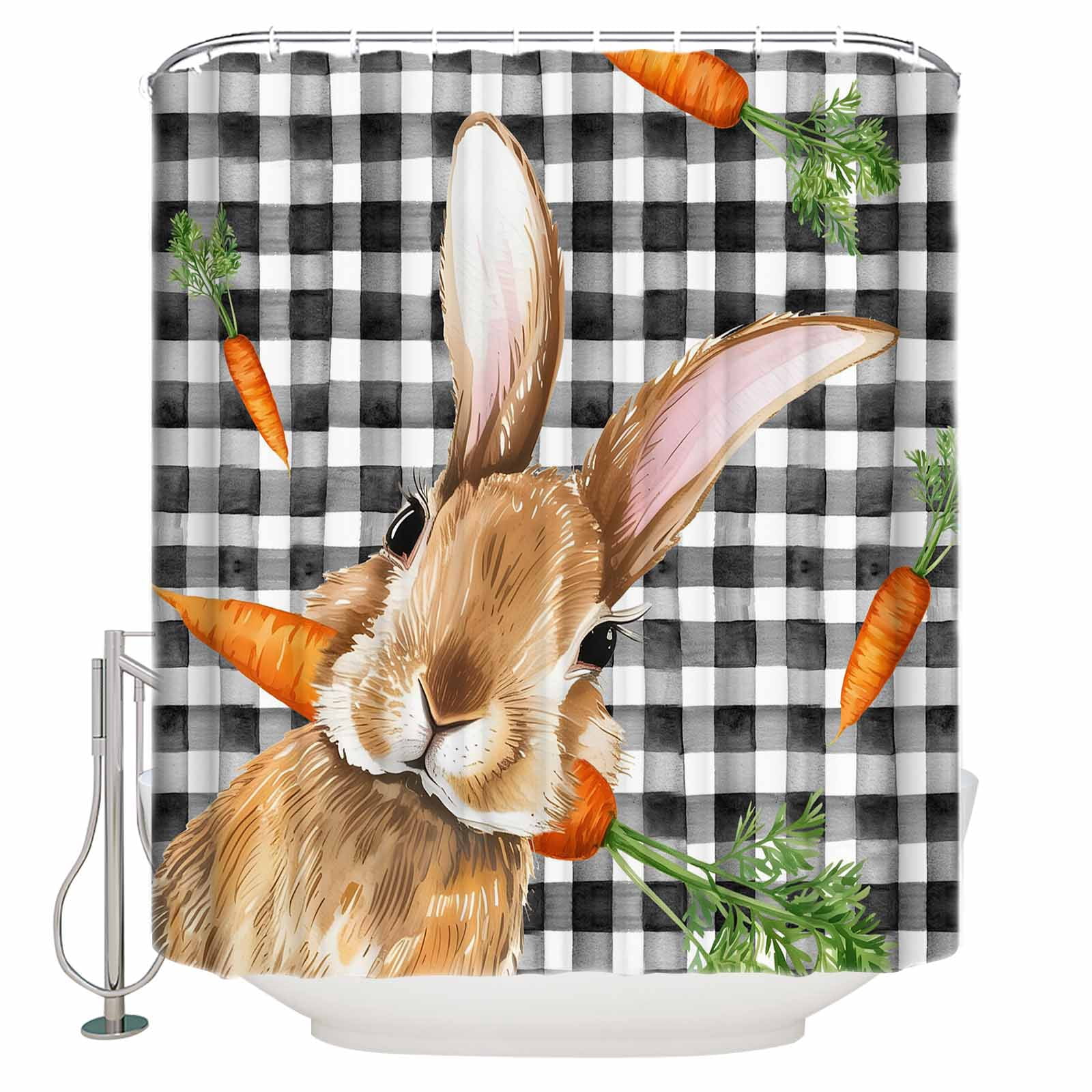 Easter Bunny Bathroom Shower Curtains with 12 Hooks Polyester ...