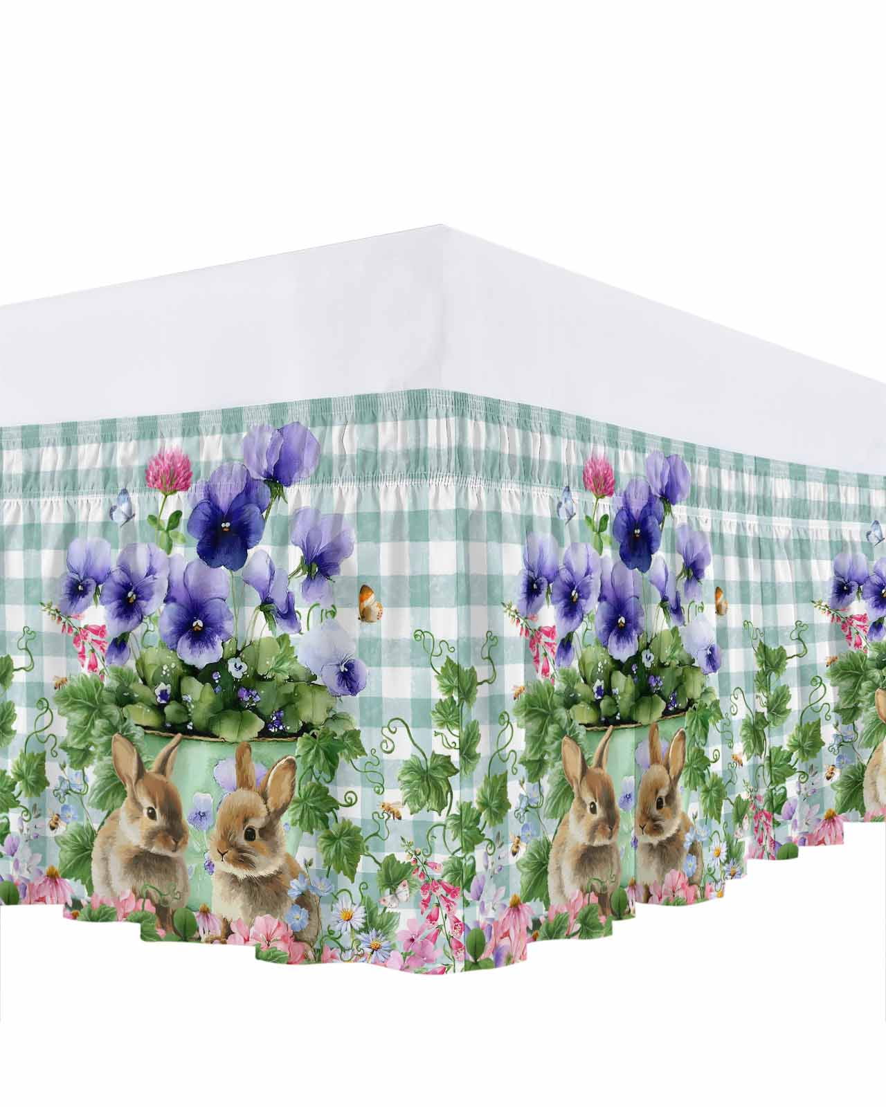 Easter Bunny Bed Skirt King Size 18 Inch Drop, Watercolor Purple Pink ...