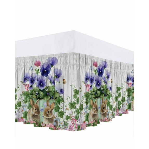 Easter Bunny Bed Skirt King Size 18 Inch Drop, Watercolor Purple Pink ...