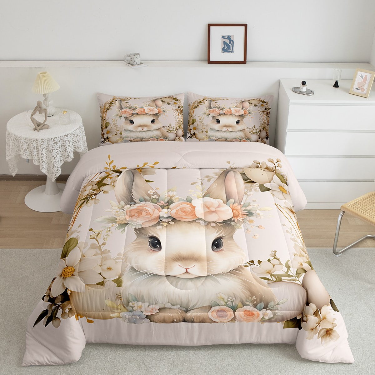 Easter Bunny Bedding Set , Happy Easter Eggs Comforter Set Cute Rabbit ...