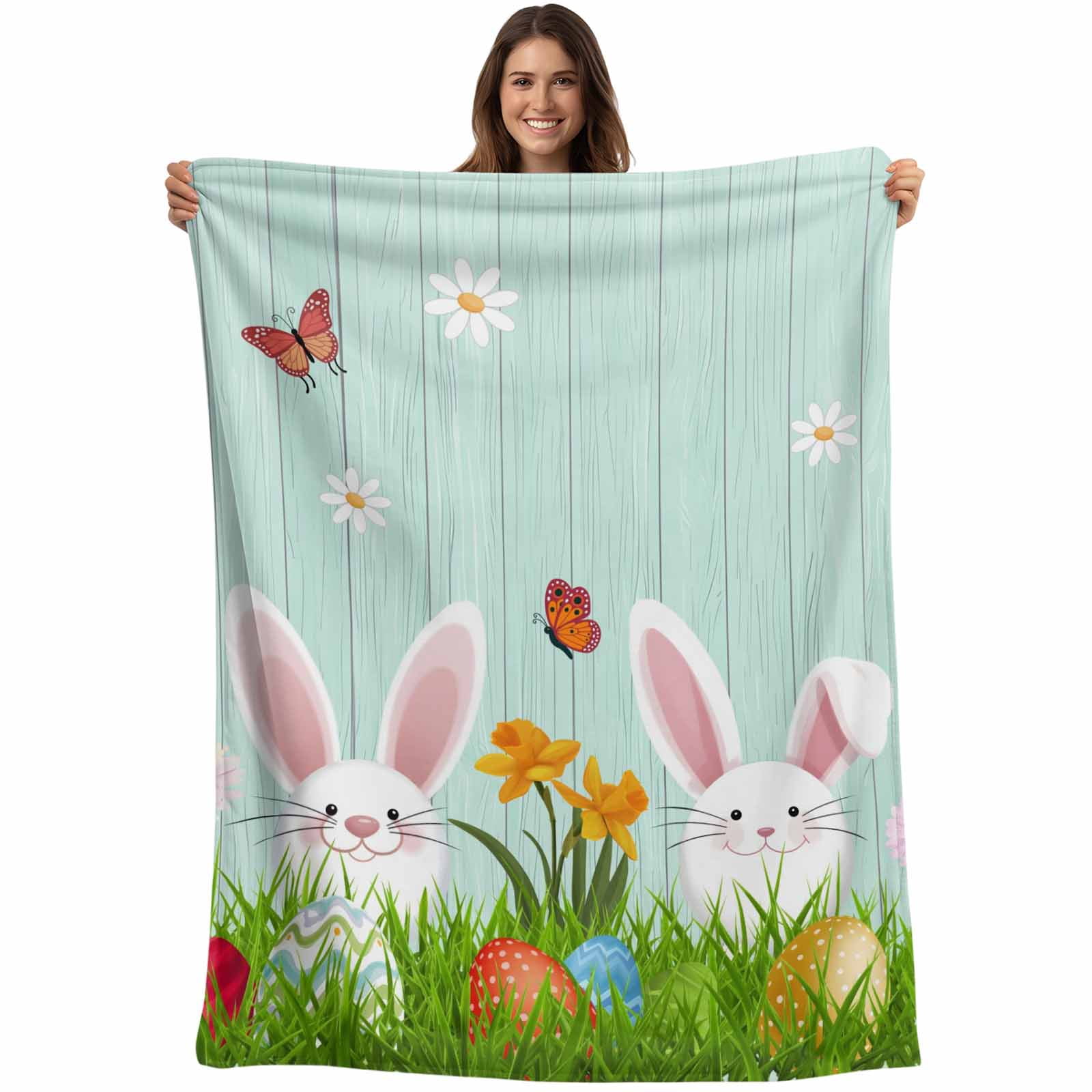 Easter Bunny Blanket Soft Cozy Warm Throw Blanket for Couch, Plush ...