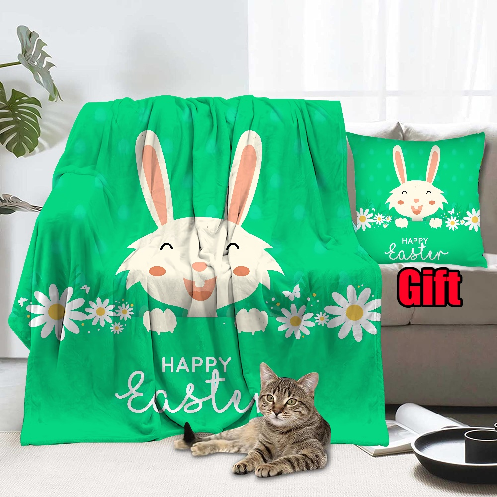 Easter Bunny Blanket With Pillow Cover For Office, Bed, Sofa Cozy&Soft ...
