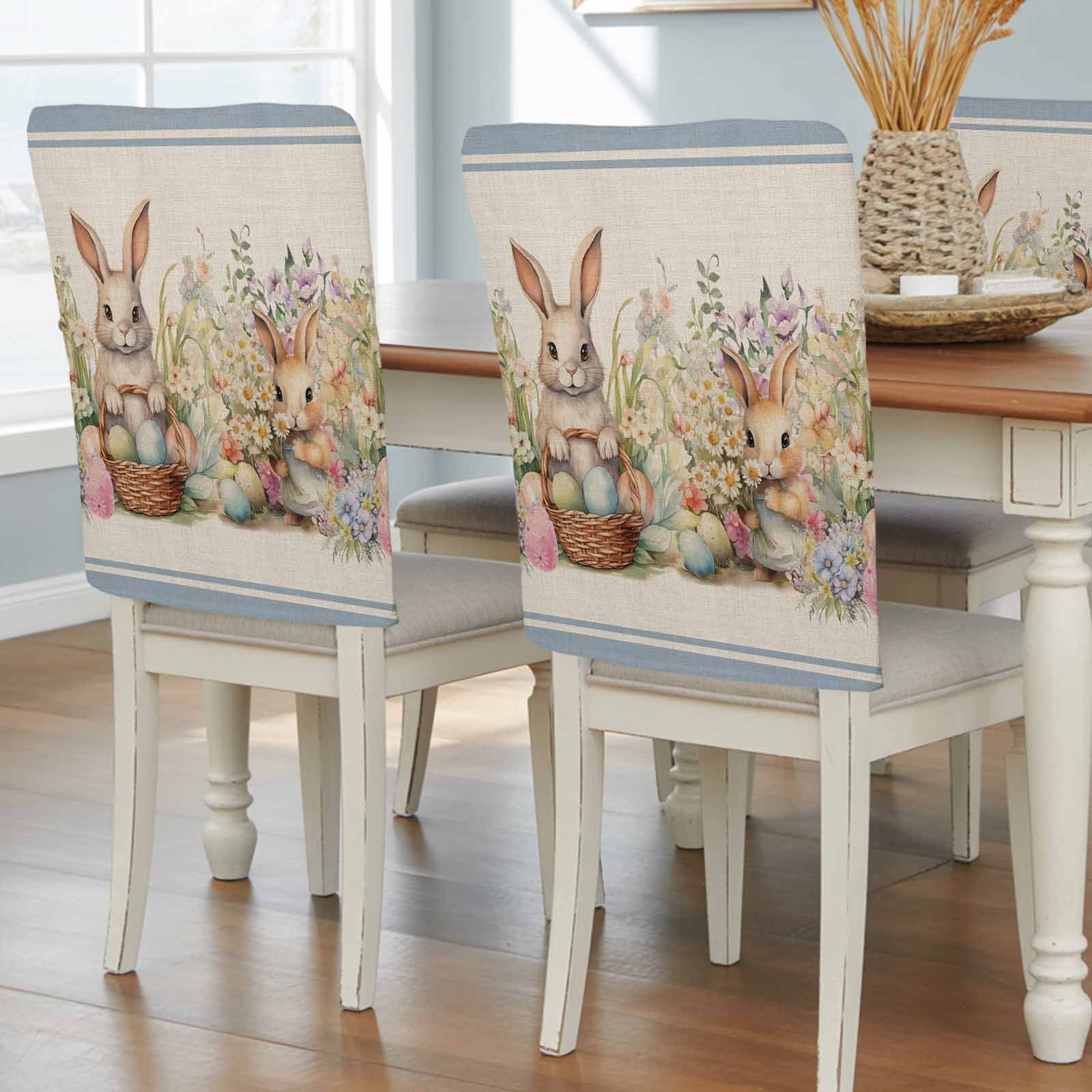 Easter Bunny Blue, Chair Back Covers, Removable Chair Covers for Dining ...