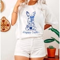 Easter Bunny Blue Floral Art Spring Holiday Cute Rabbit T-shirt ...