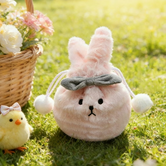 Easter Bunny Bow Drawstring Bag Plush Pouch Spring Party Favor Sack ...