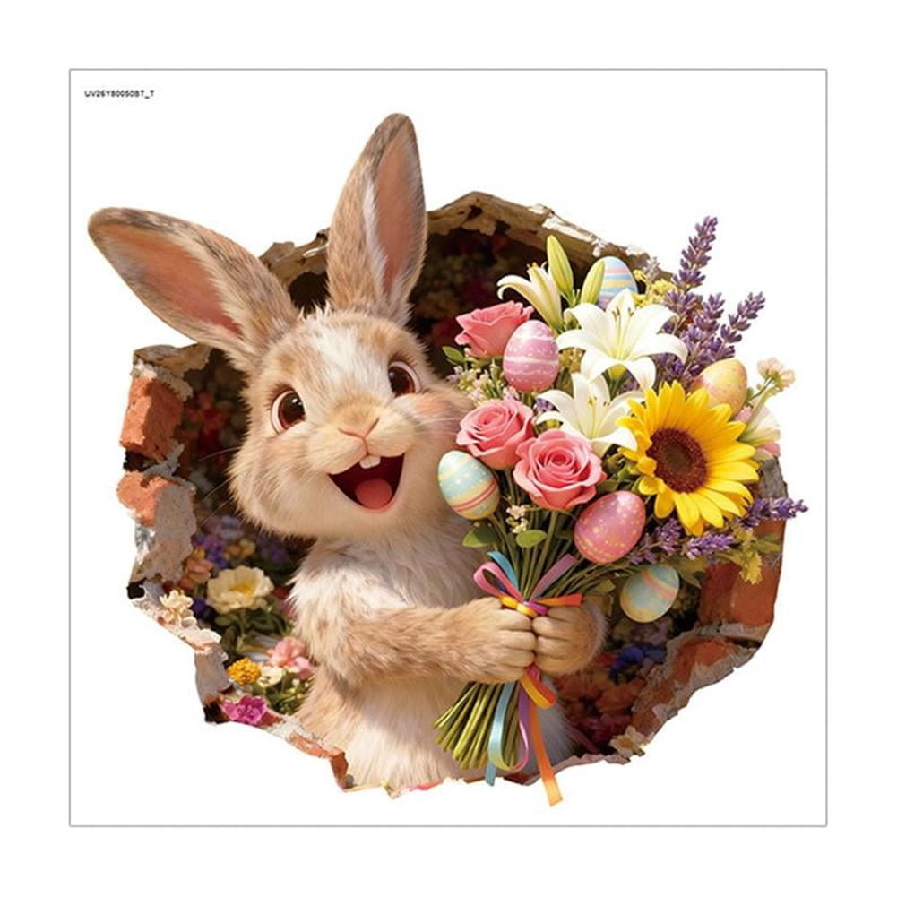 Easter Bunny Breakthrough Wall Sticker, Creative 3D Easter Rabbit Decal ...