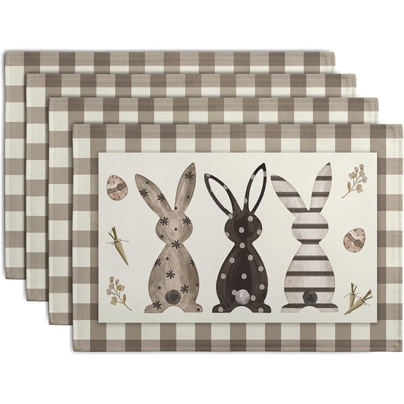 Easter Bunny Buffalo Plaid Placemats Set of 4 Rabbit Spring Egg Dining ...