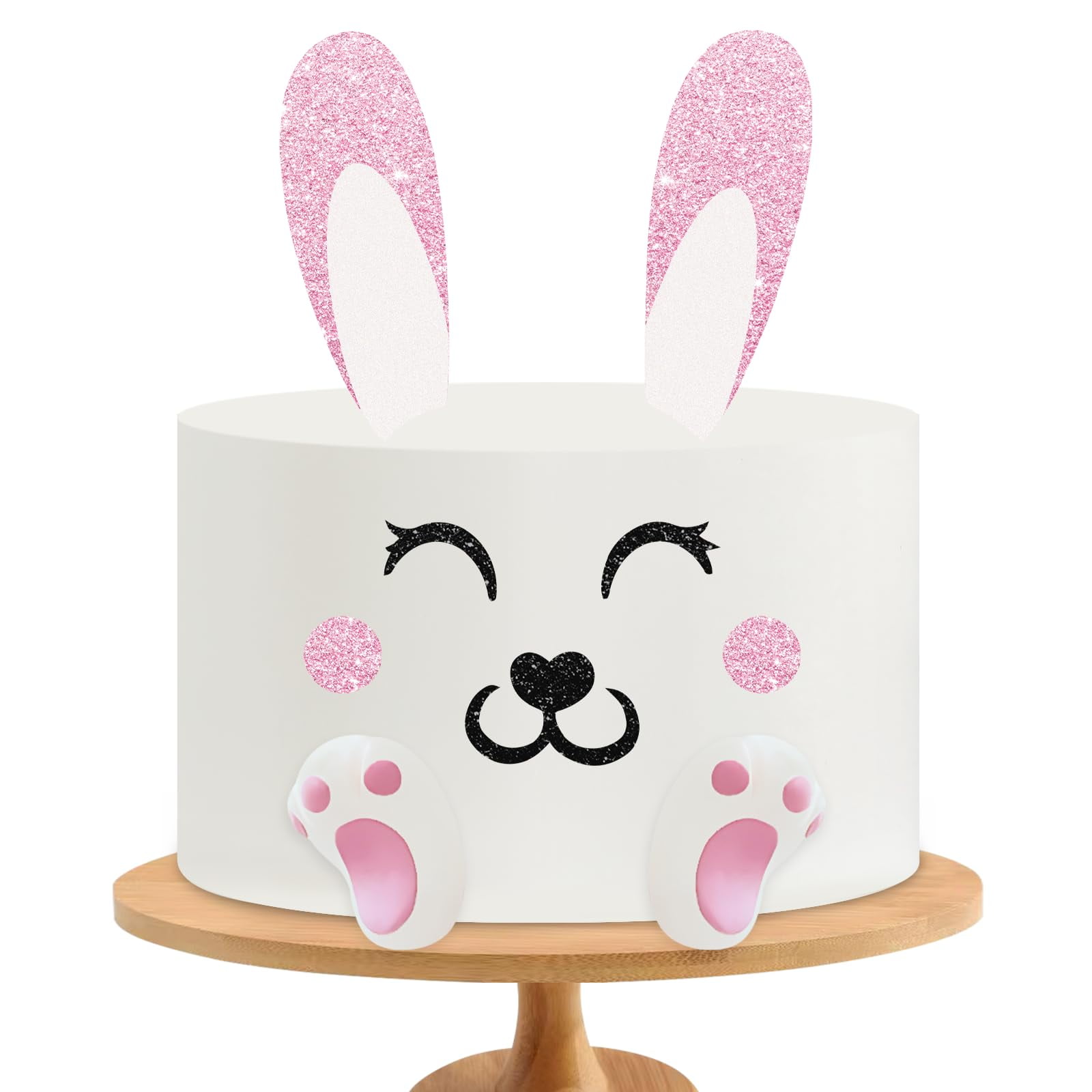 Easter Bunny Cake Topper, Rabbit Face Cake H2FSDDecor, Pink Glitter ...