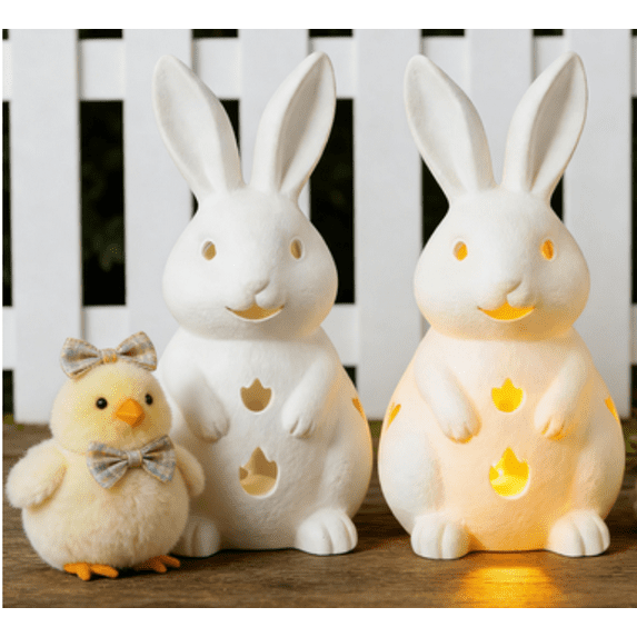 Easter Bunny Candlestick Cute White Resin Hollowed Out Rabbit Candle ...