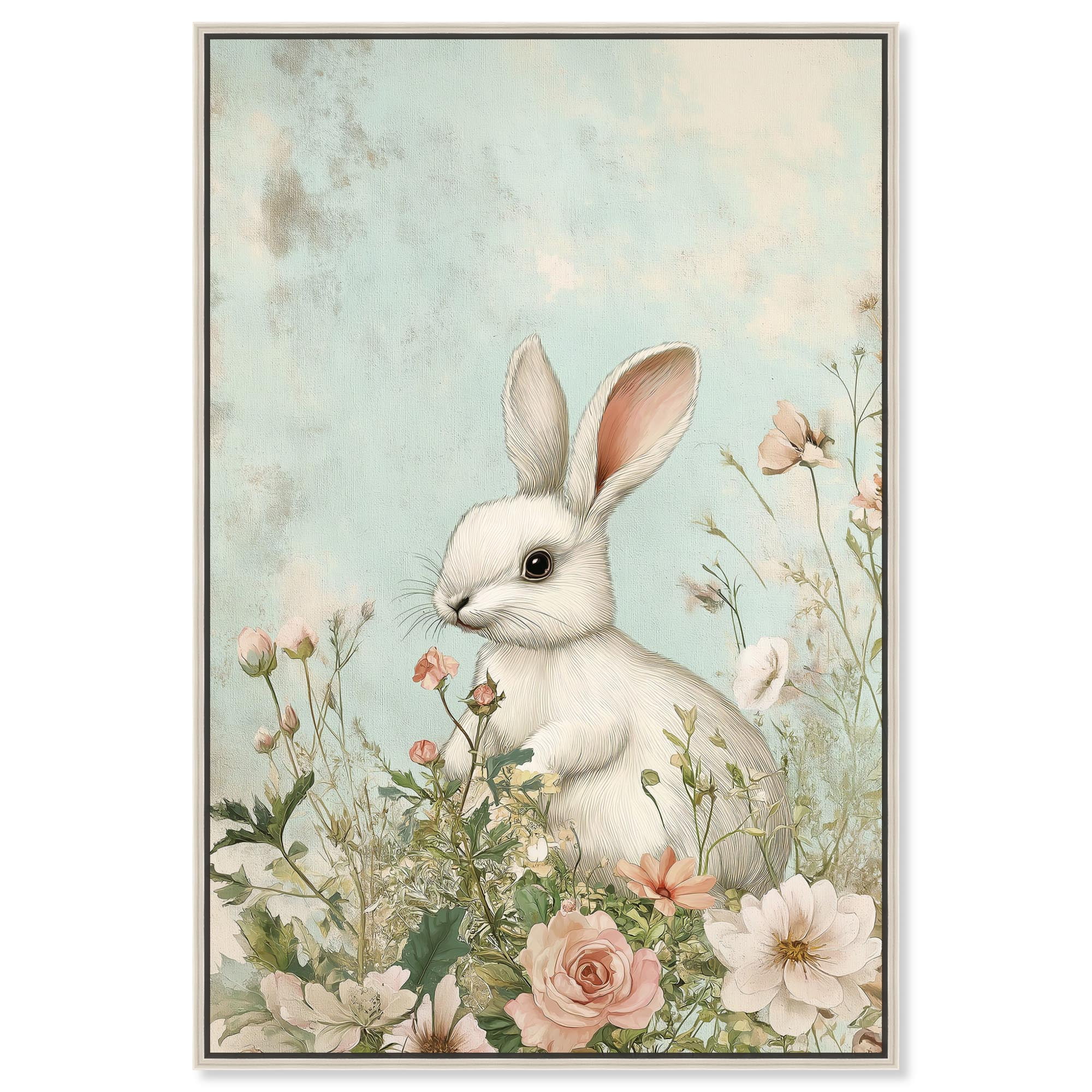 Easter Bunny Canvas Cute Animal Art by Art Remedy, Silver Frame, 36 x ...