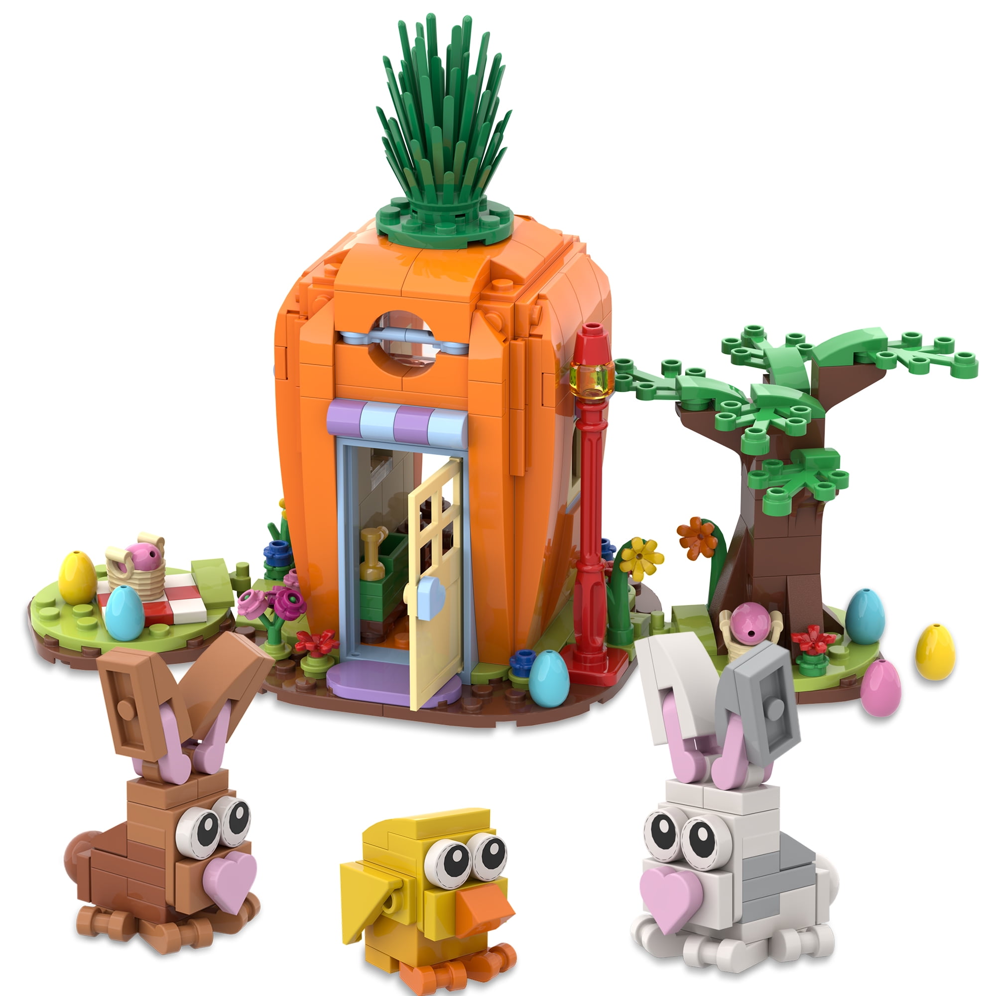 Easter Bunny Carrot House Building Set, 2 Rabbits, Chick, Colorful ...