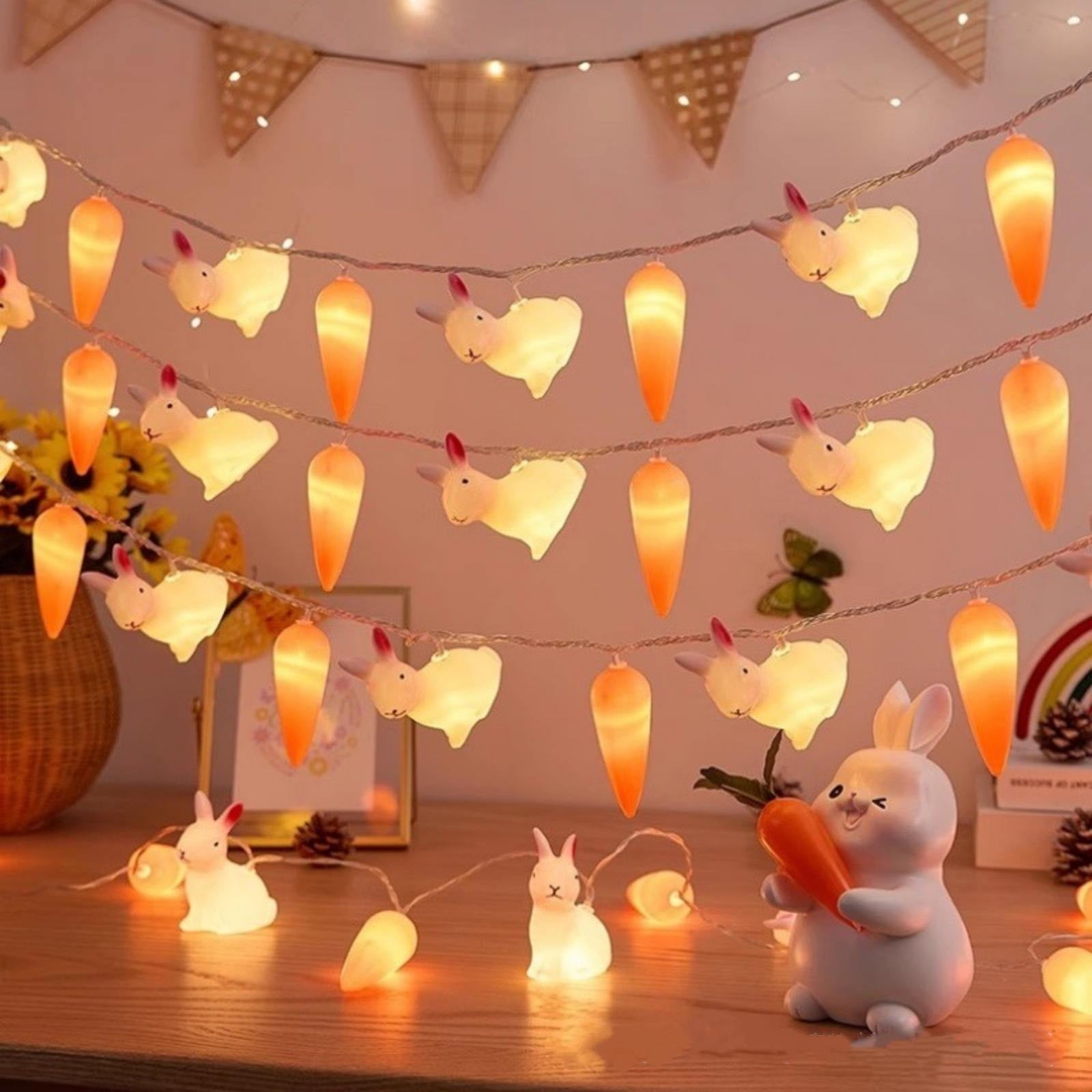 Easter Bunny and Carrot LED String Lights, 20 White Mini Lights on ...