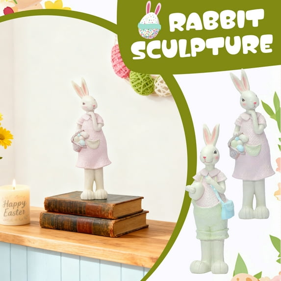 Easter Bunny Cartoon Sculpture, Pink Rabbit Figurine, Easter Decorative ...