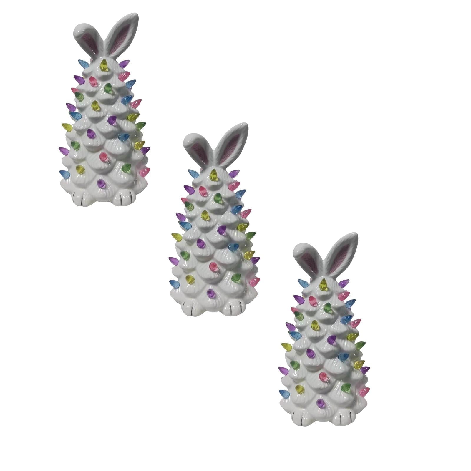Easter Bunny Ceramic Tabletop Tree Pre-Lit Rabbit Figurines with ...