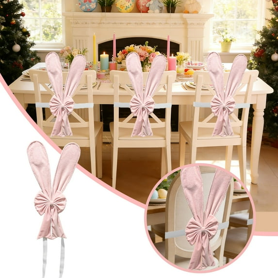 Easter Bunny Chair Covers 4 Pcs Set - Cute Pink Rabbit Ears Chair Back ...