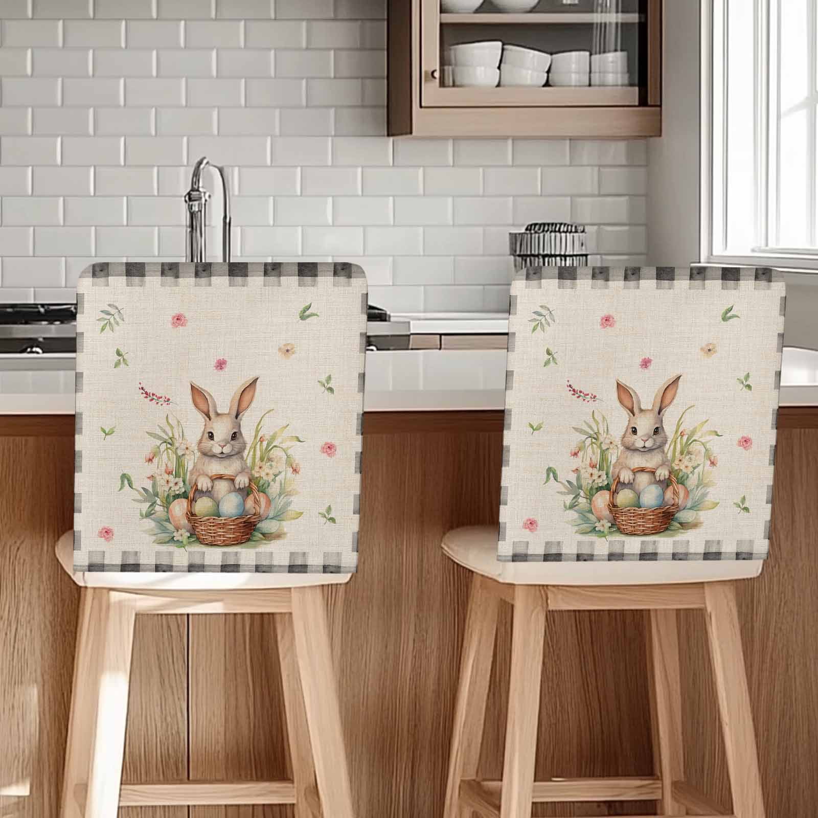 Easter Bunny Chair Covers Set of 1 Rabbit Eggs Spring Flowers Blue ...