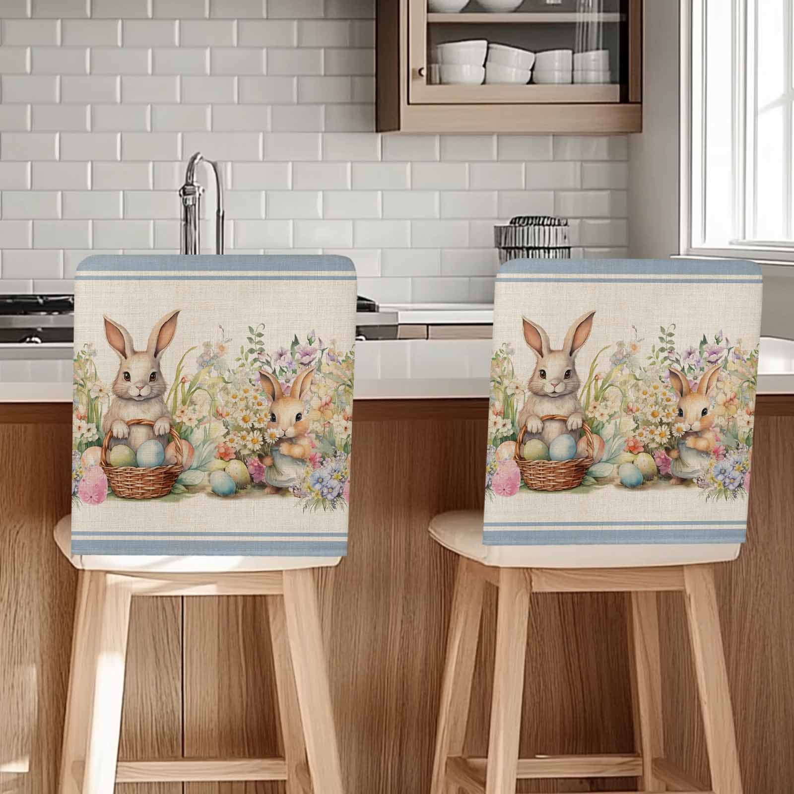 Easter Bunny Chair Covers Set of 4 Rabbit Eggs Daisy Spring Flowers ...