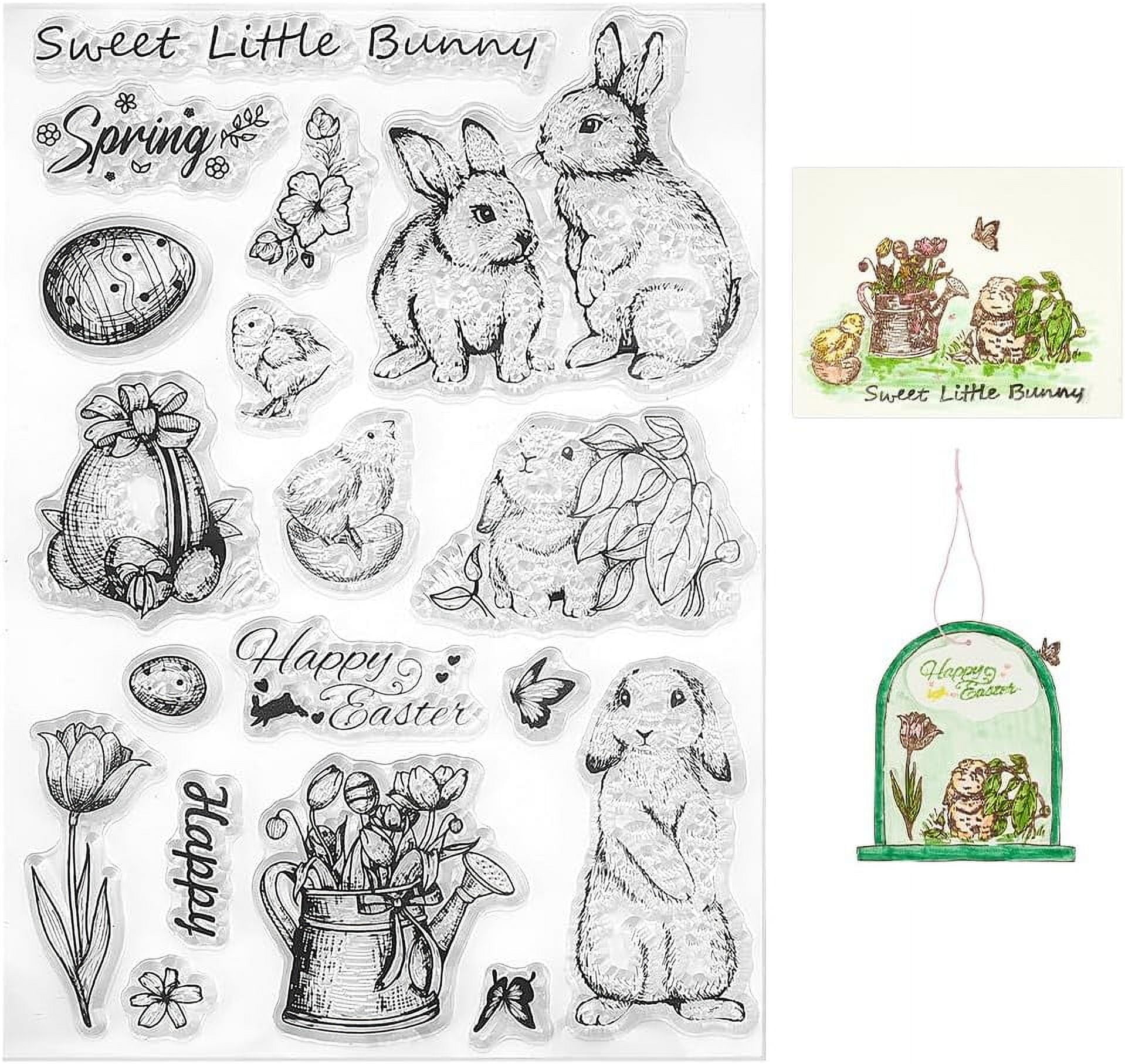 Easter Bunny Clear Stamps Rabbit Flower Easter Egg Silicone Rubber ...