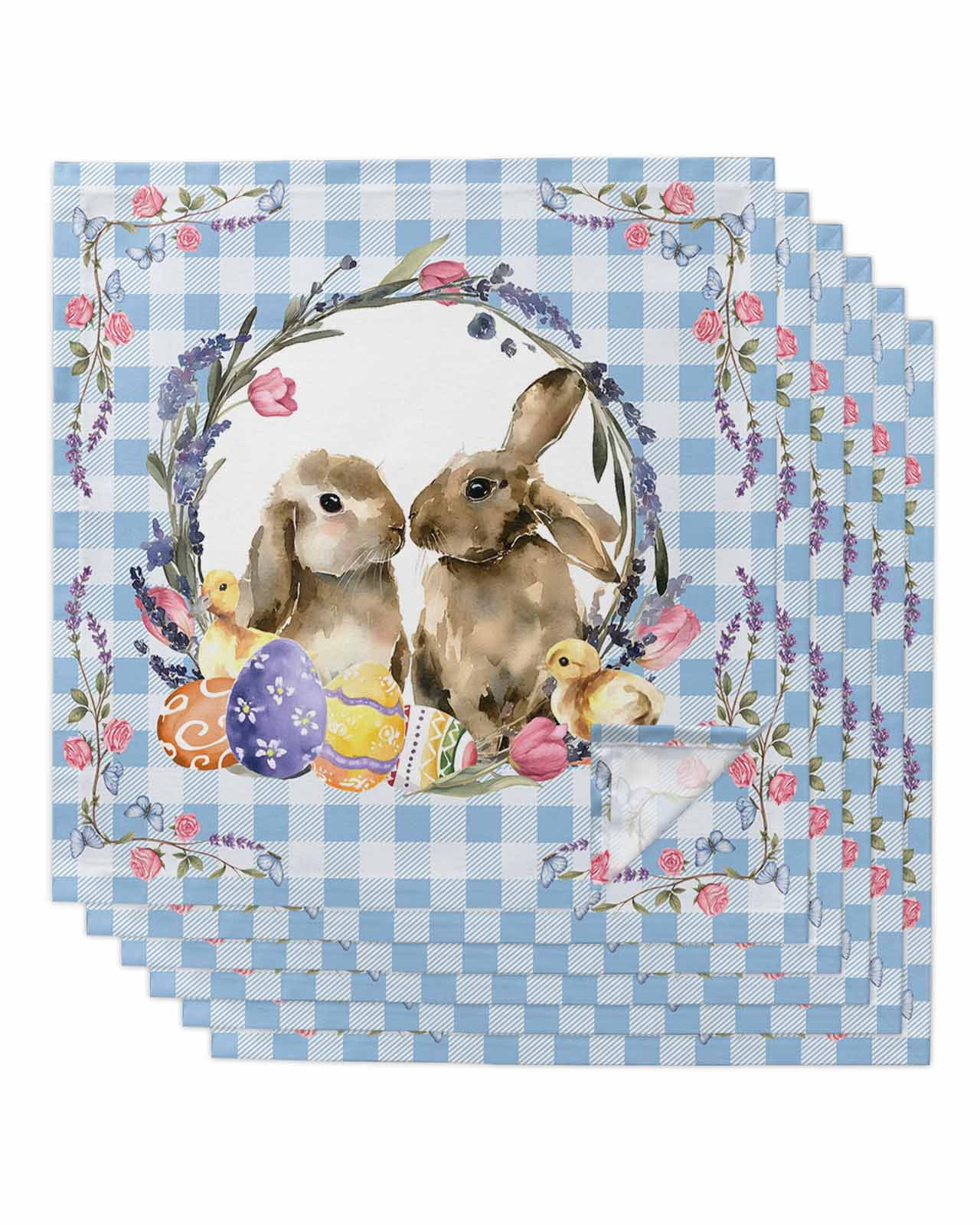 Easter Bunny Cloth Napkins Set of 6 Reusable Dinner Napkins, Spring ...