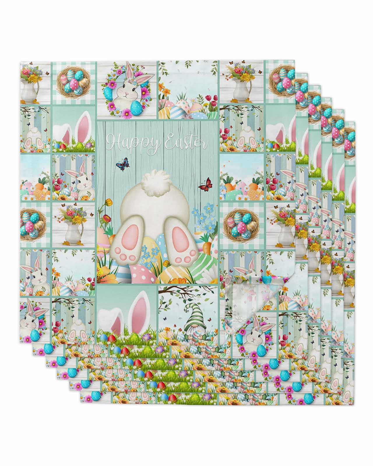 Easter Bunny Cloth Napkins Set of 6 Reusable Dinner Napkins, Spring ...