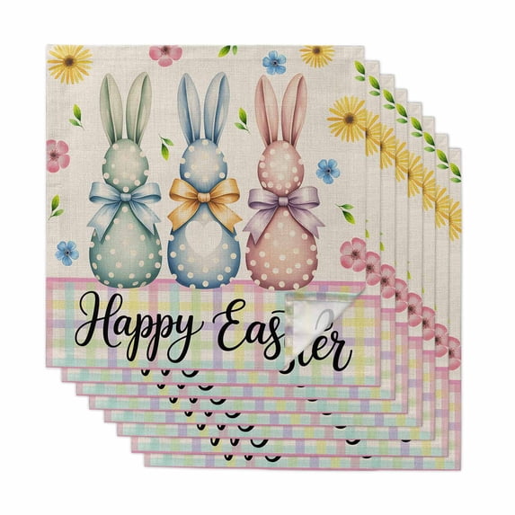 Easter Bunny Cloth Napkins, Spring Watercolor Polka Dot Flower Plaid ...