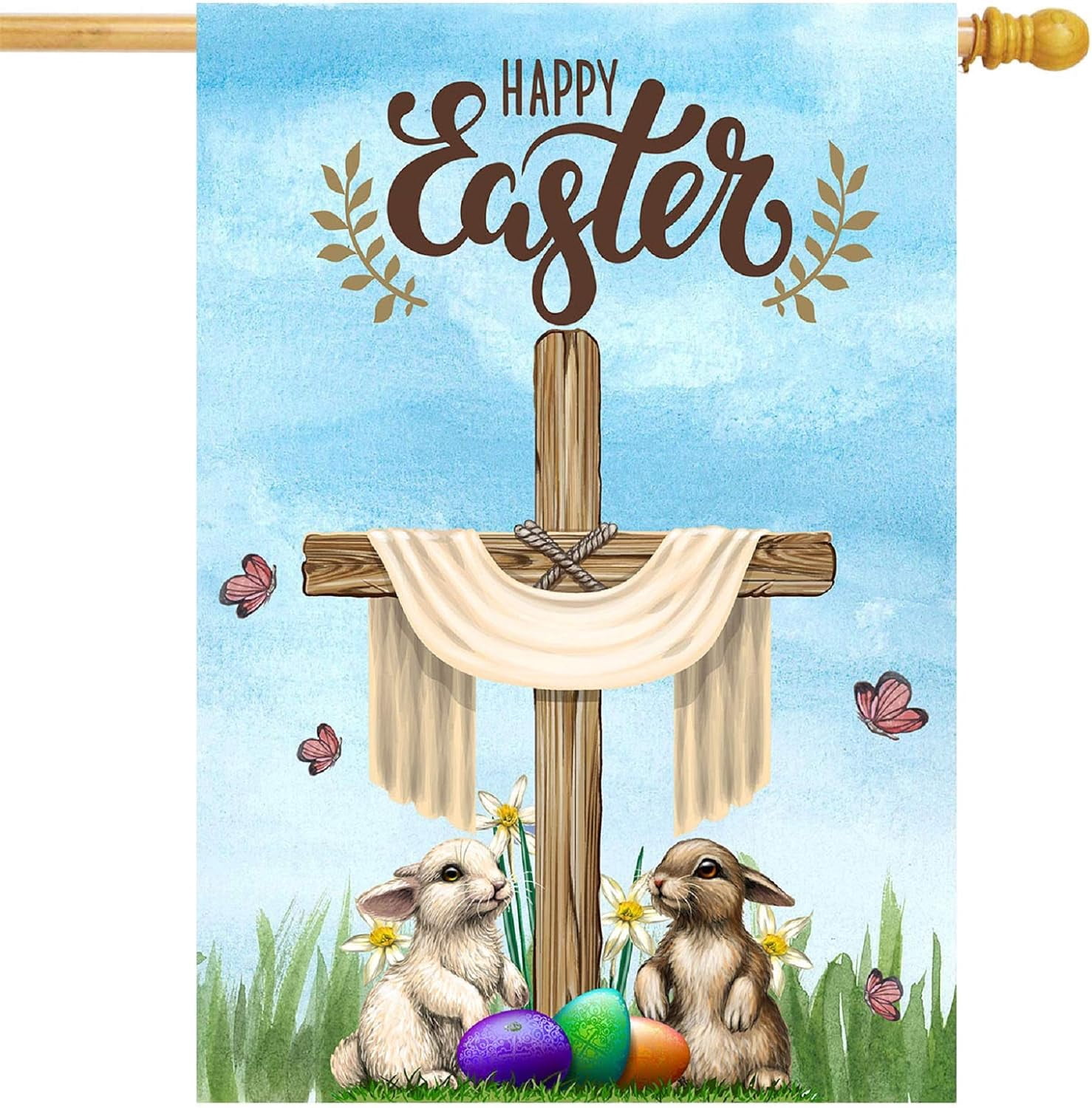Easter Bunny Colorful Eggs Garden Flag 12 x 18 Double Sided Easter ...