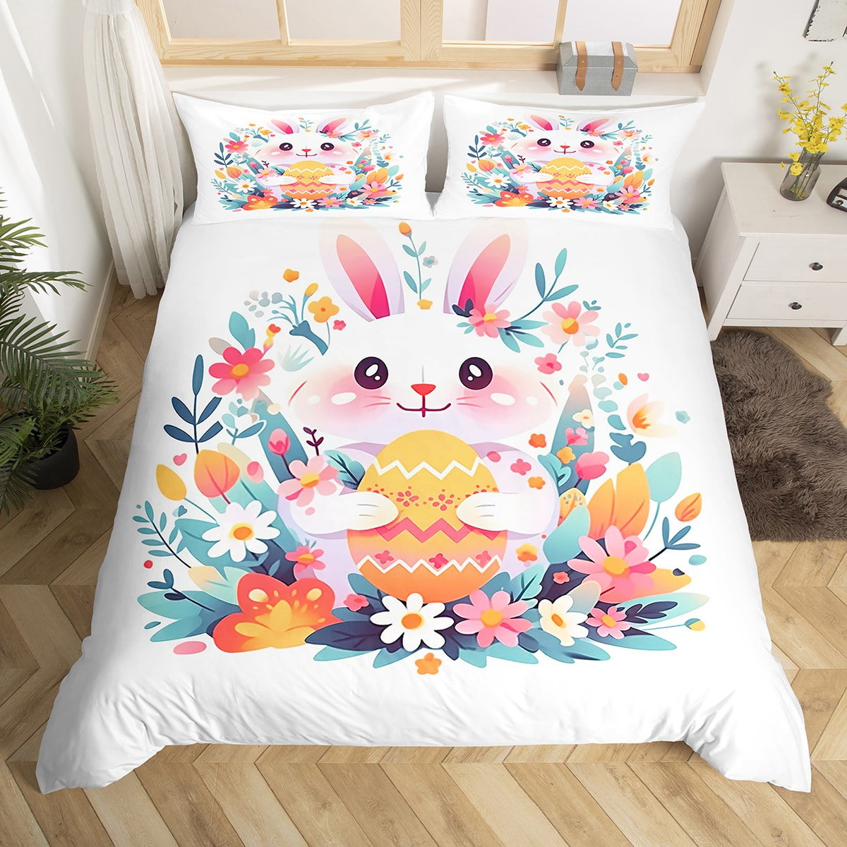 Easter Bunny Comforter Cover Easter Gifts for Kids Cartoon Easter Eggs ...
