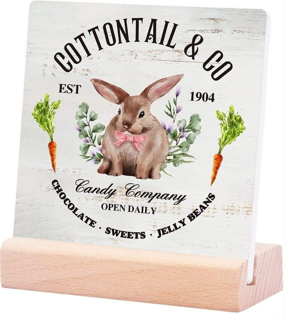 Easter Bunny Cottontail Candy Company Table Sign Plaque Home Decor ...