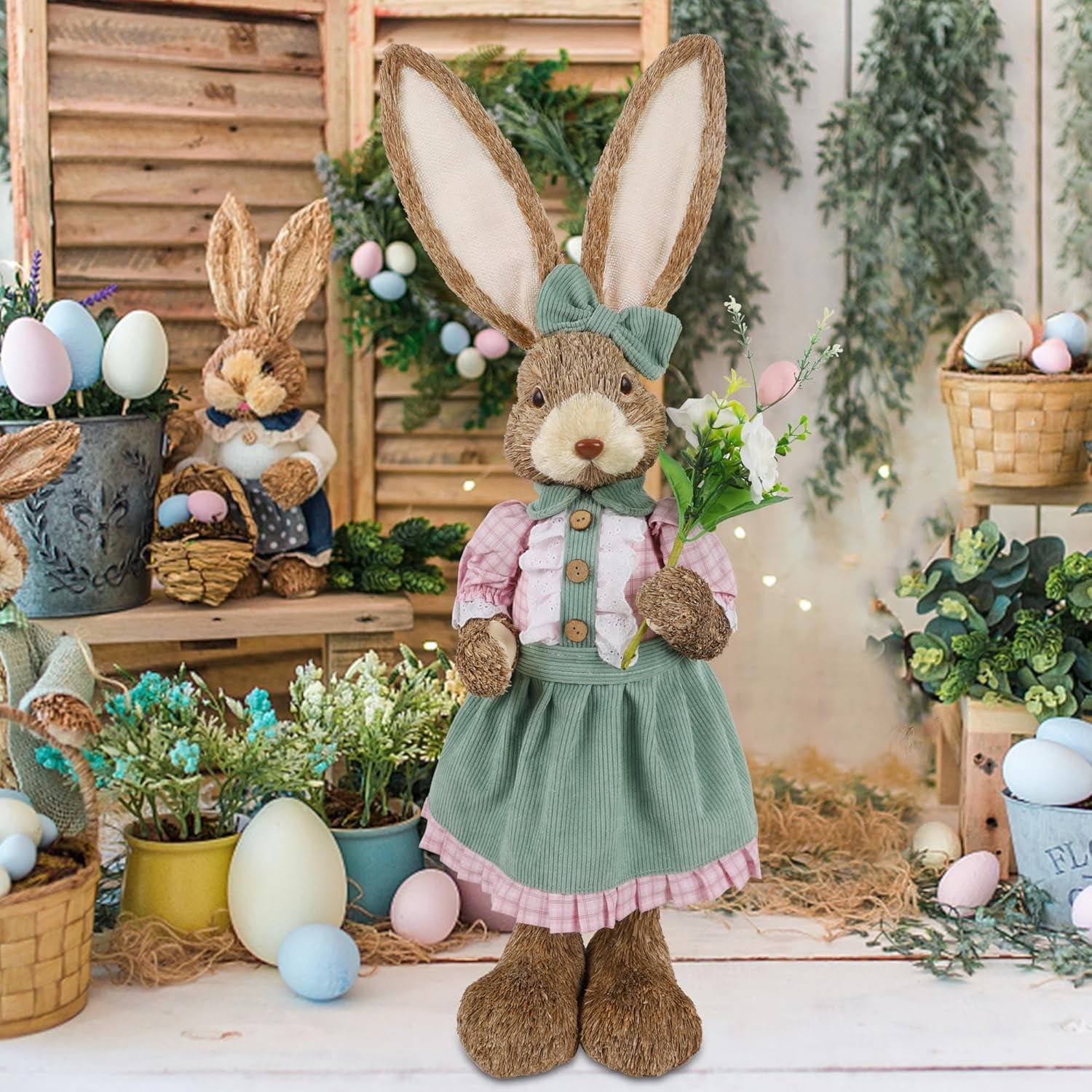Easter Bunny Decor, 2.7 FT Large Sisal Rabbit Outdoor Decorations with ...