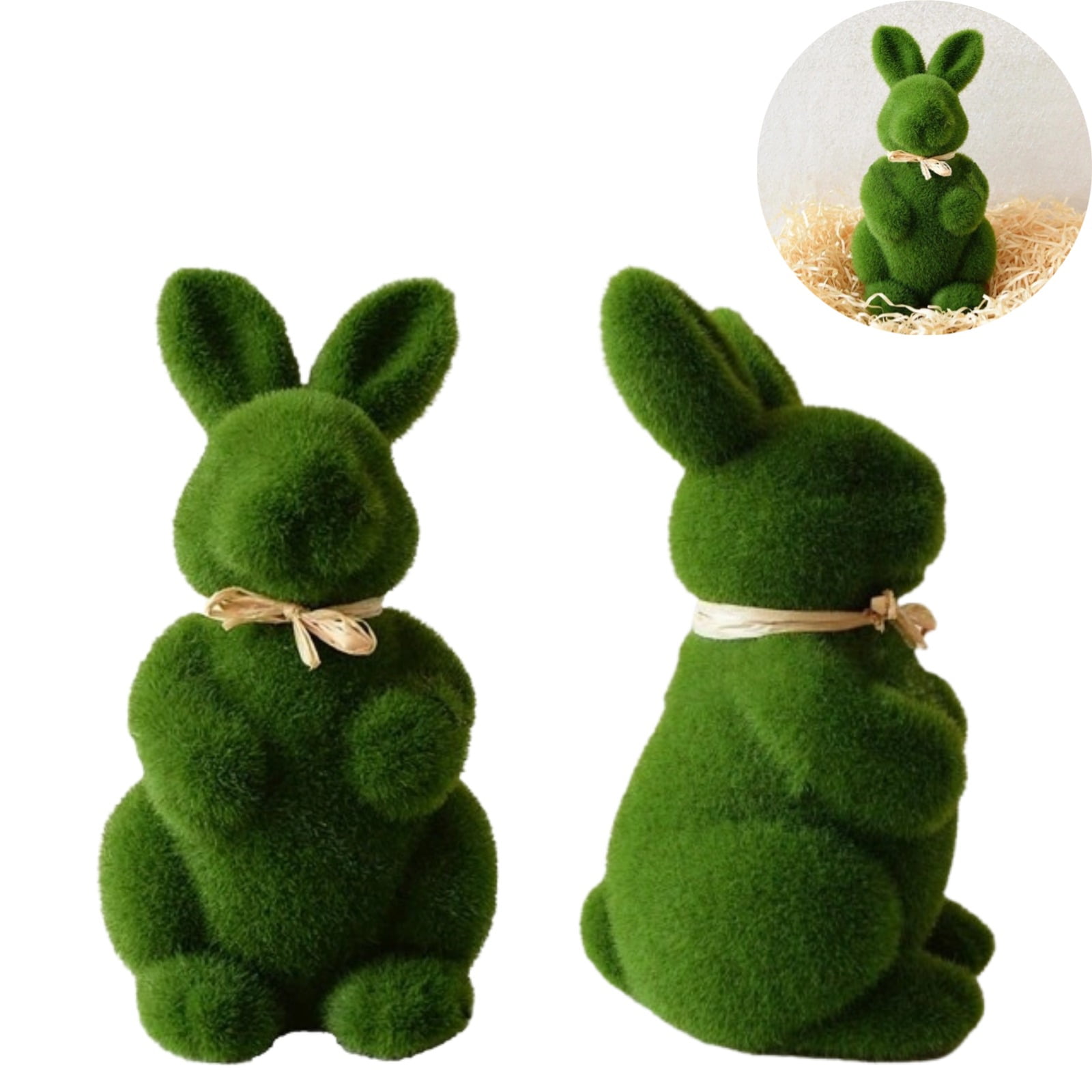 Easter Bunny Decor, 2 Packs Flocked Bunny Moss Bunnies Spring Decor ...