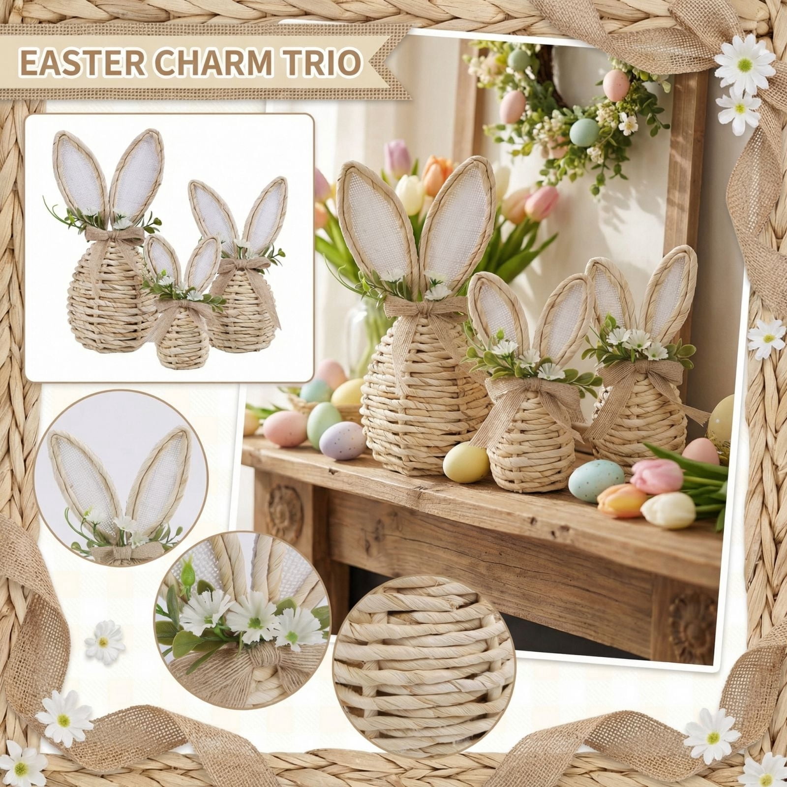 Easter Bunny Decor Set 3-Piece, Tabletop Figurines For Home Office ...