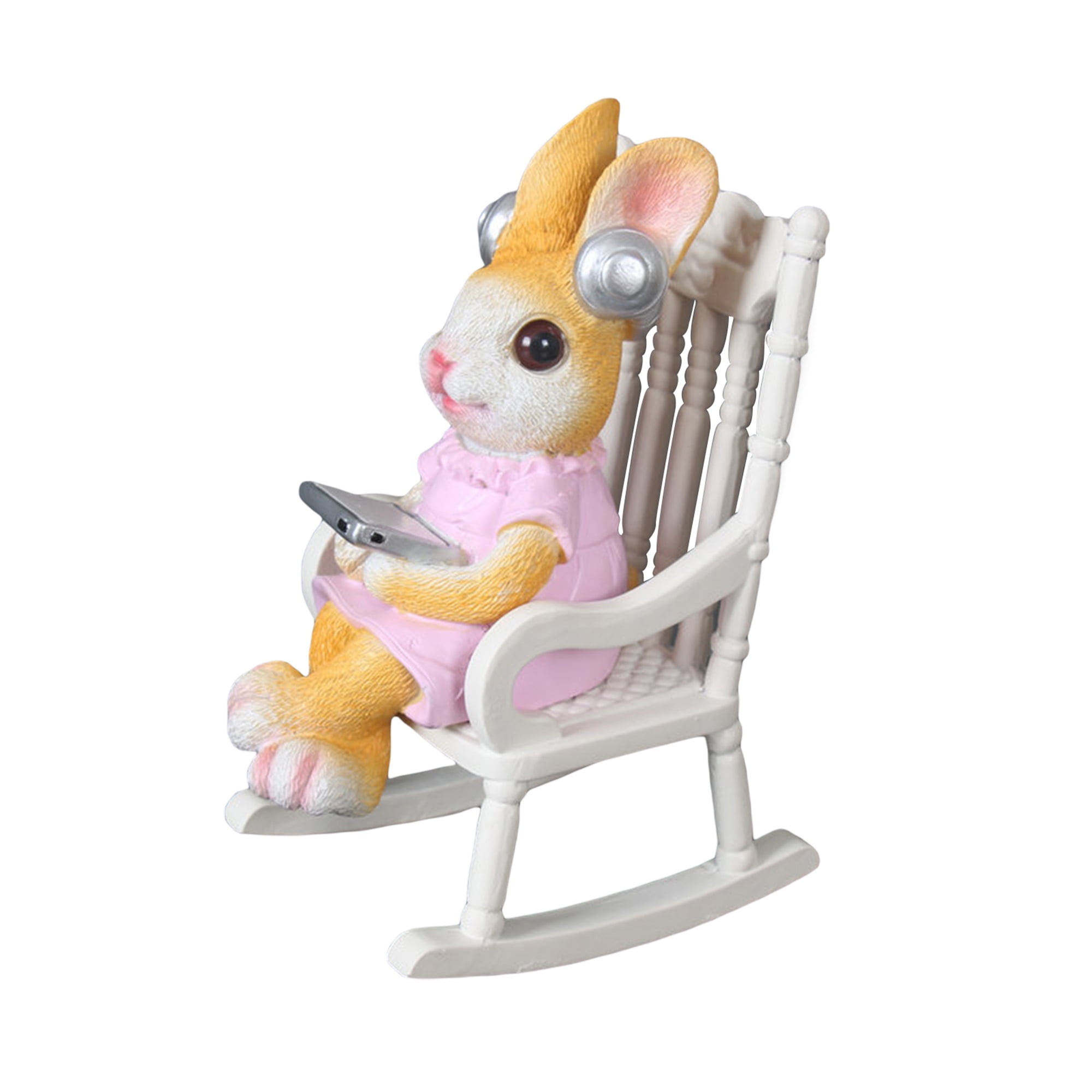 Easter Bunny Decor Spring Rabbit Rocking Reading Listening Music ...