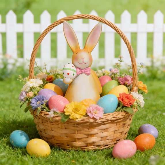Easter Bunny Decor - White Resin Rabbit Figurine, Handcrafted Tabletop ...