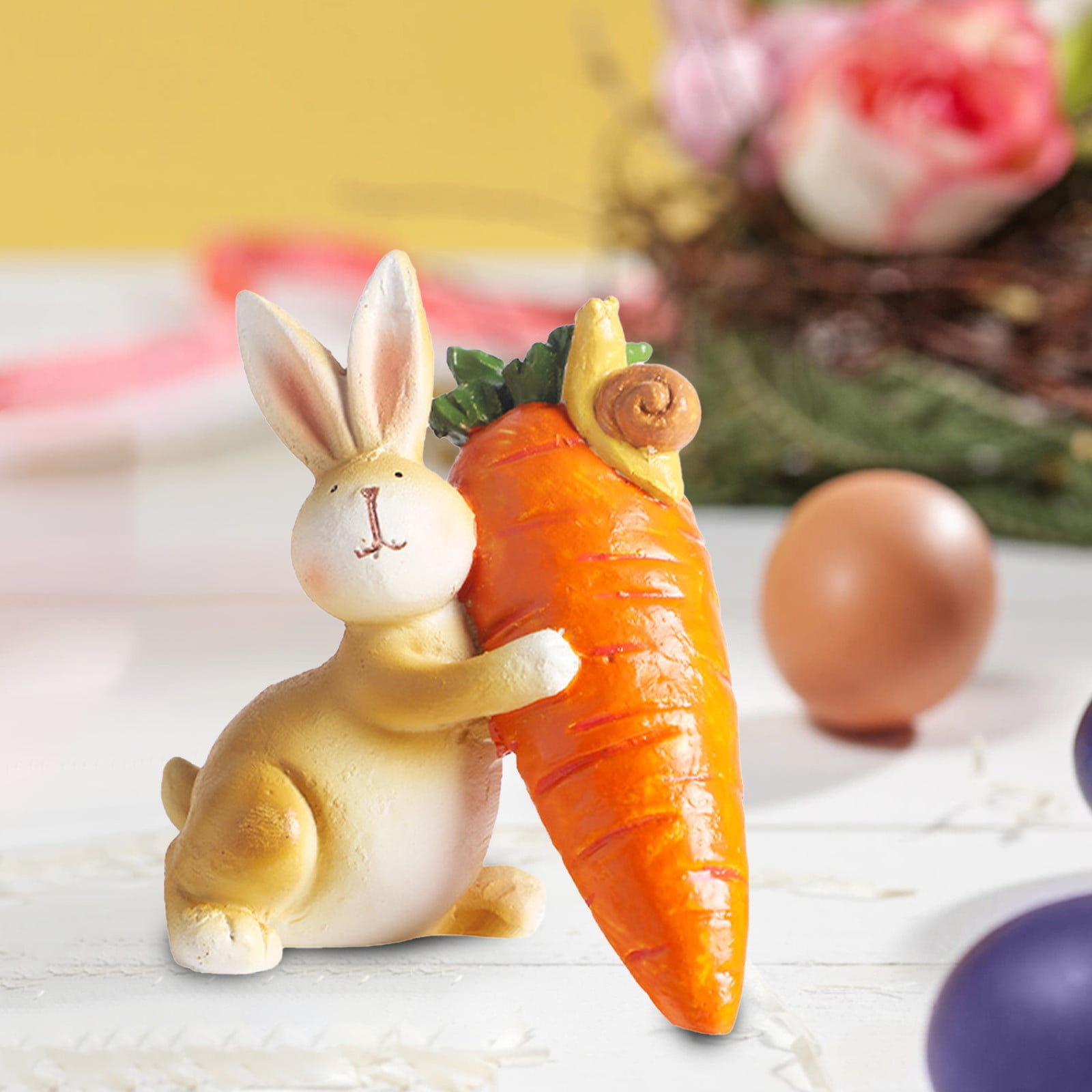 Easter Bunny Decoration Resin Rabbit & Carrot Statue Mini DIY Ornament ...