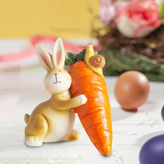 Easter Bunny Decoration Resin Rabbit & Carrot Statue Mini DIY Ornament ...