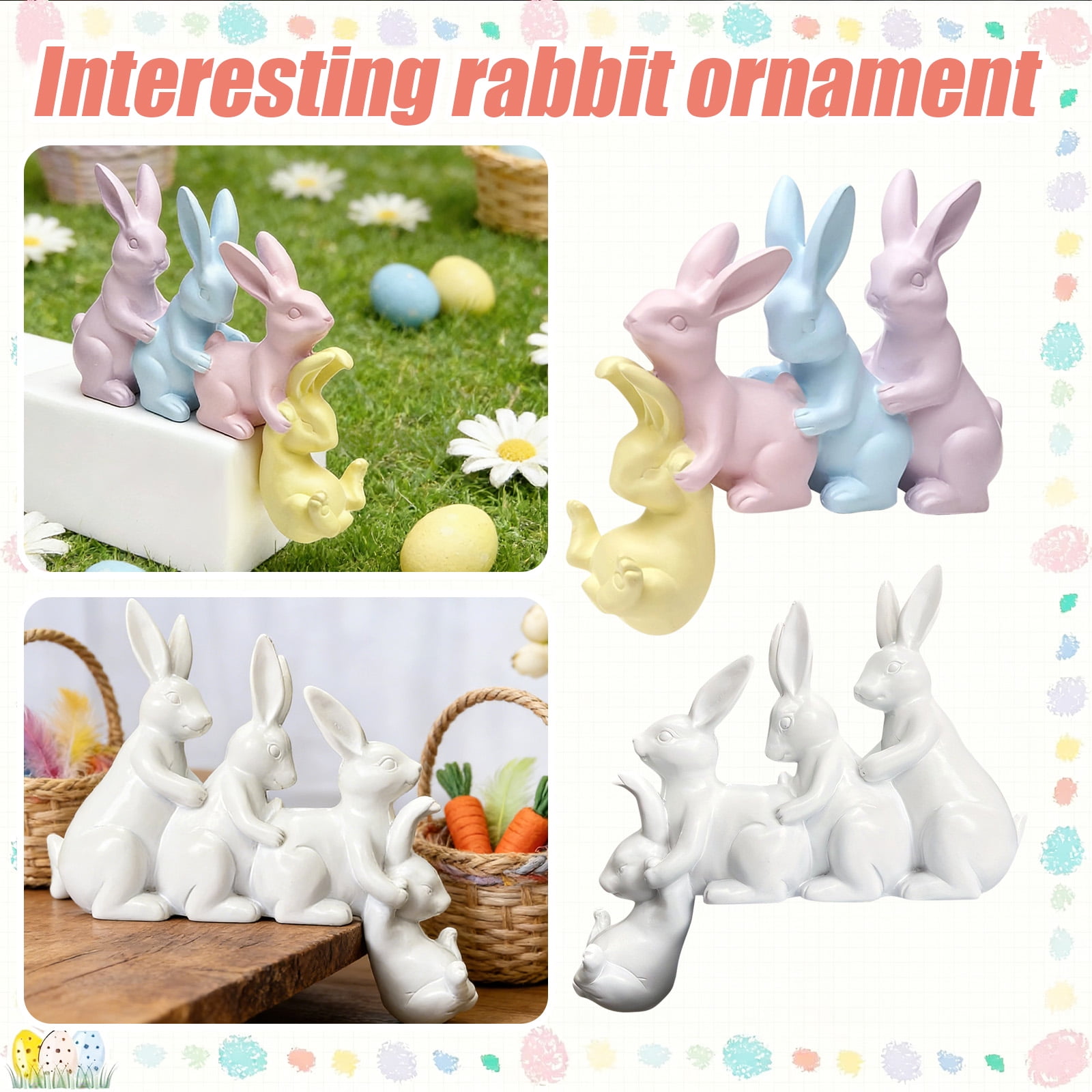 Easter Bunny Decorations Hugging Rabbits Resin Figurine Modern Rabbit ...