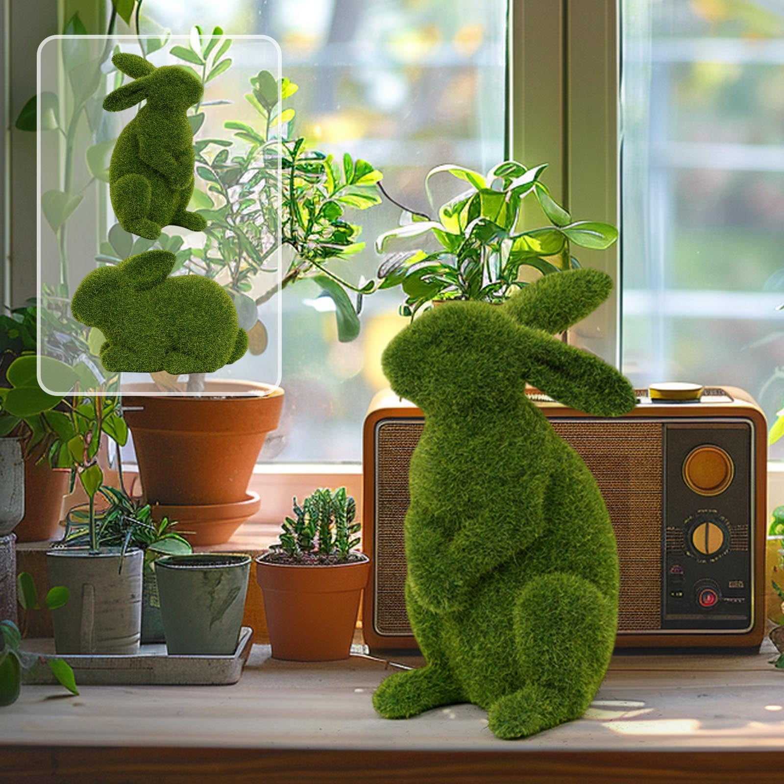 Easter Bunny Decorations, Resin Flocked Moss Bunny Figurines Set ...