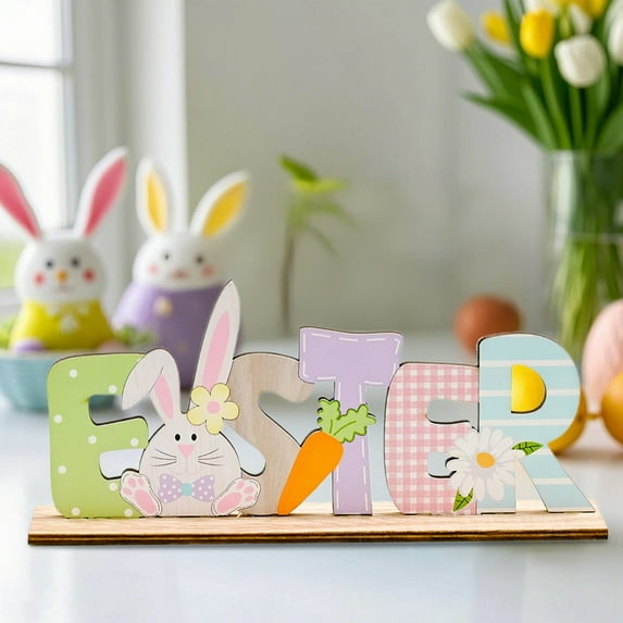 Easter Bunny Decorations Wooden Letter Sign and Figurine Set for Spring ...