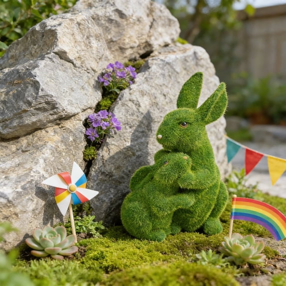 Easter Bunny Decorative Figurines 10.23 Inches Faux Moss Flocked Resin ...