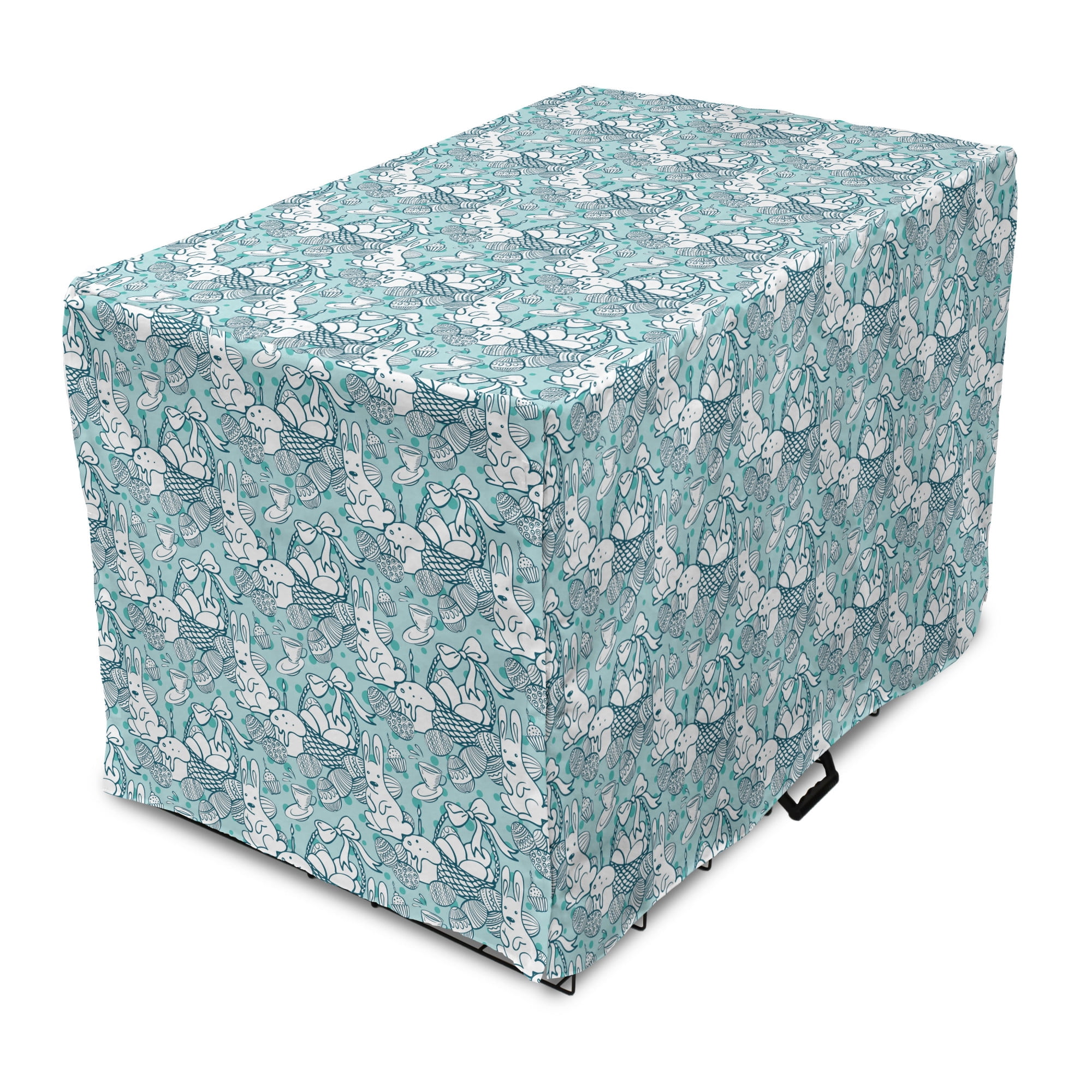 Easter Bunny Dog Crate Cover, Rabbit Doodle Muffin with Eggs Basket Tea ...