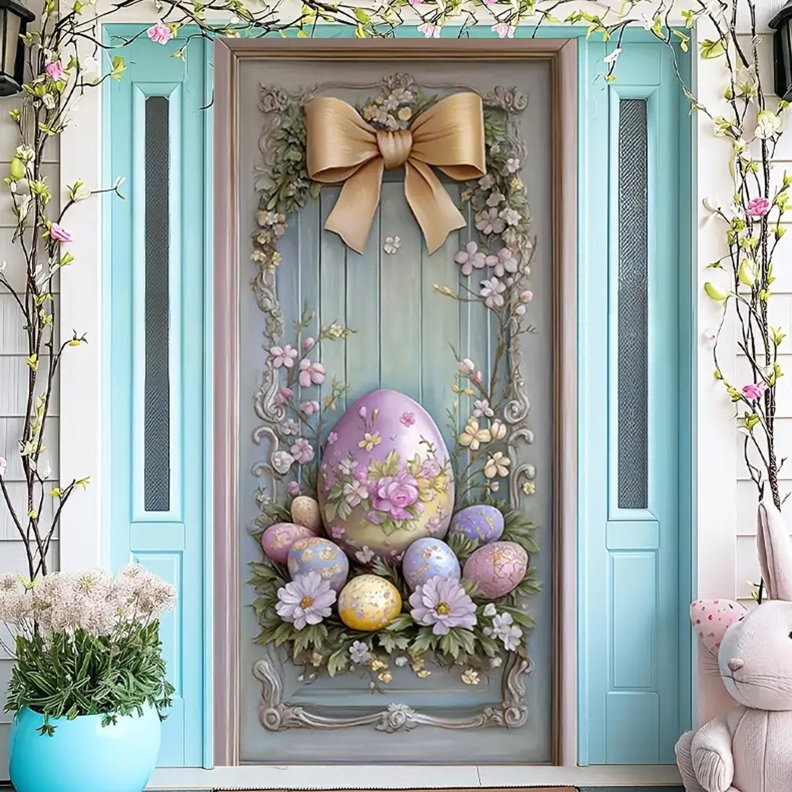 Easter Bunny Door Cover Happy Easter Door Decorations Cute Bunny Door ...