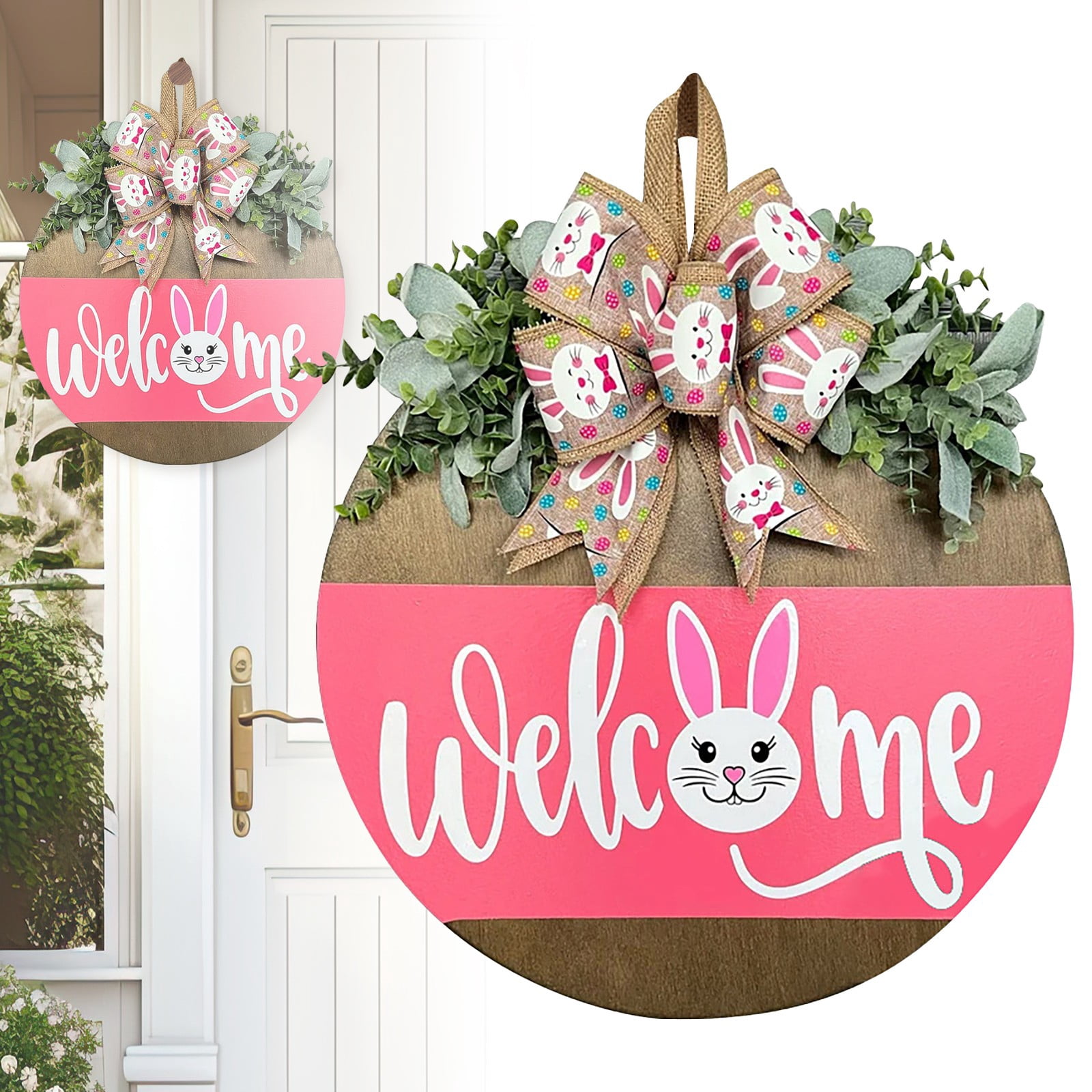 Easter Bunny Door Decorations,Easter Welcome Wreath Sign Decorations ...