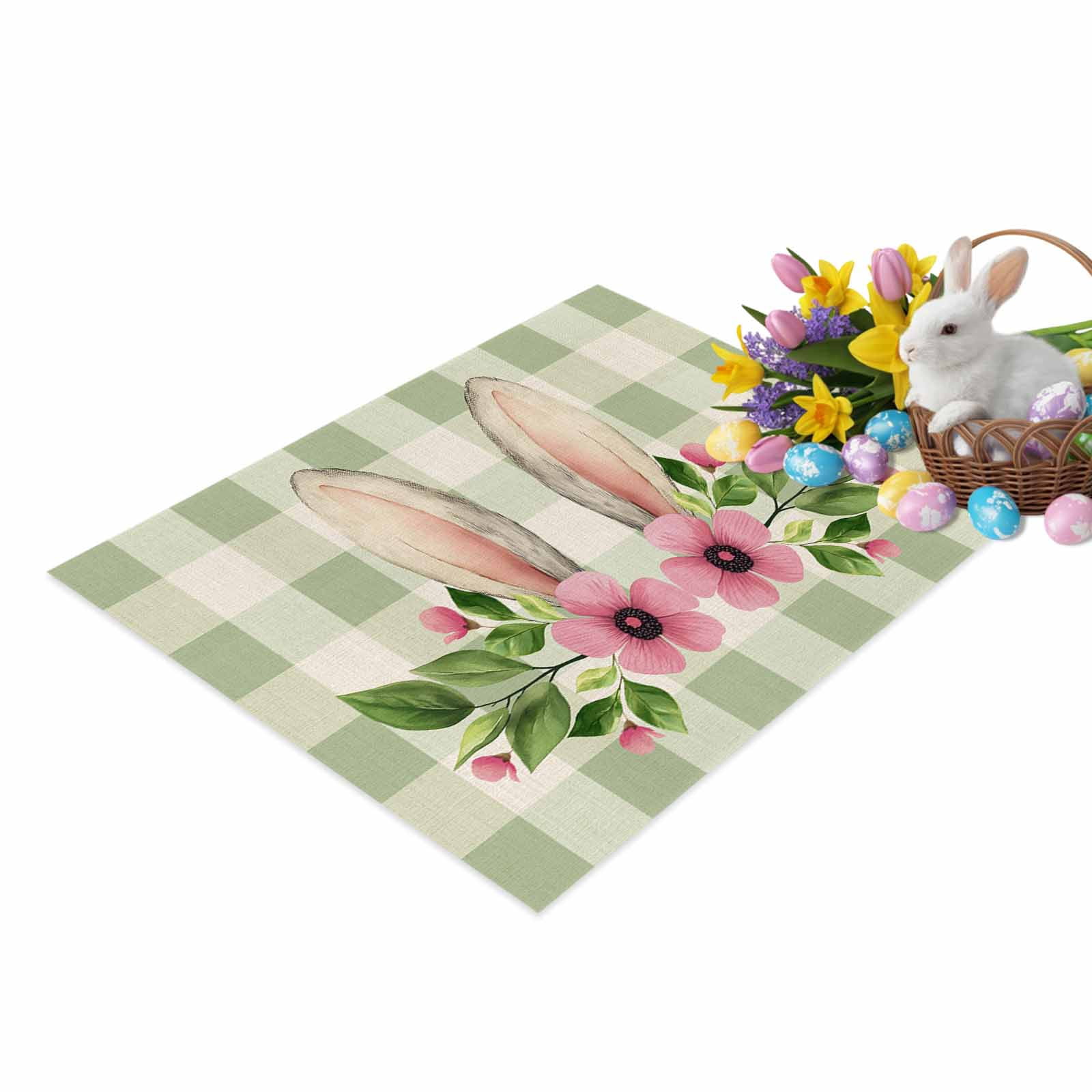Easter Bunny Door Mat Rabbit Ears Non Slip Absorbent Entrance Mat Washable Low Profile Indoor ...