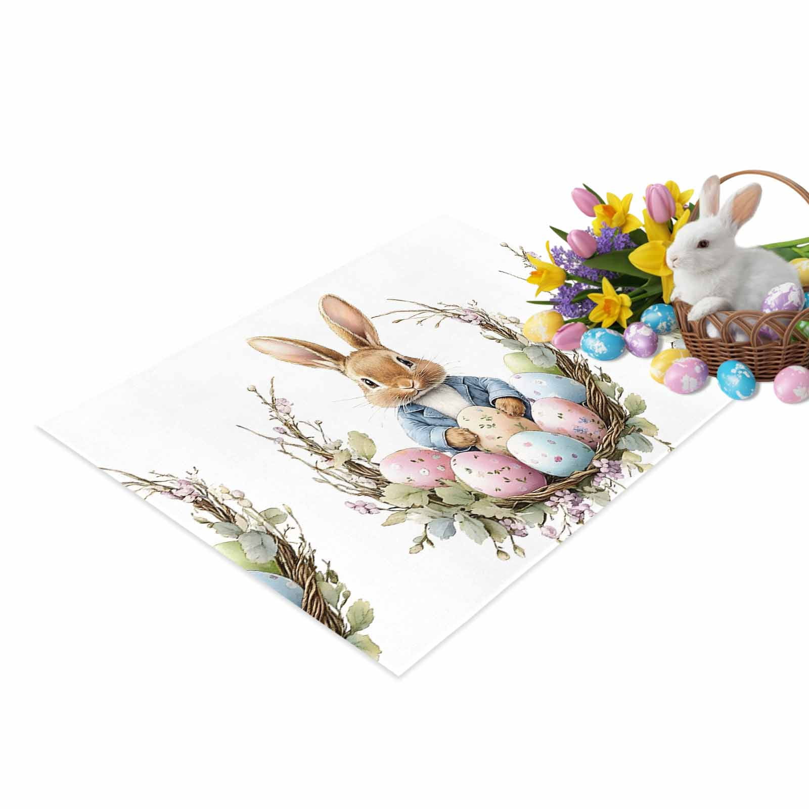 Easter Bunny Door Mat Watercolor Funny Rabbit Pink Blue Green Eggs ...