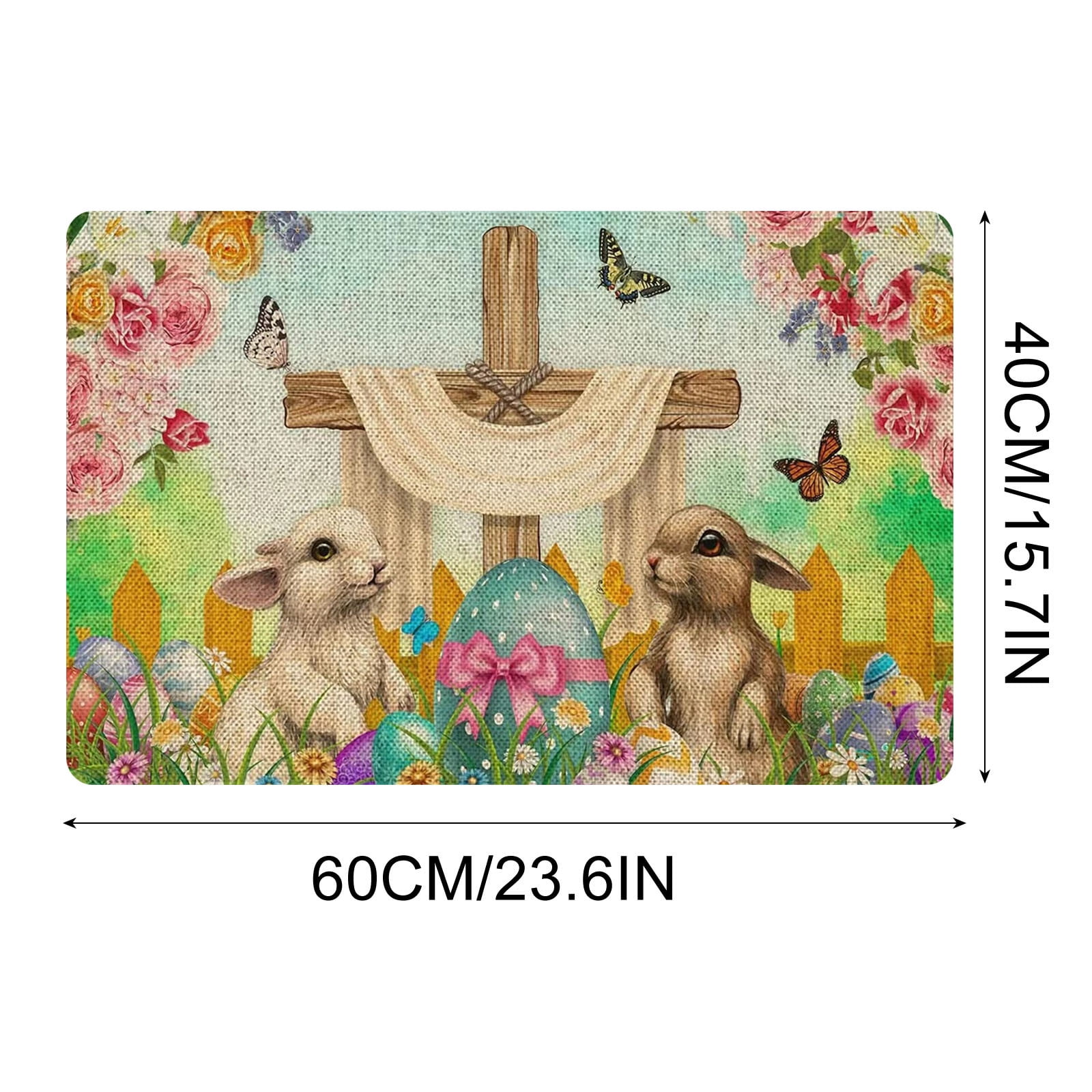 Easter Bunny Door Mat Welcome Front Doormat Easter Colorful Eggs Home ...