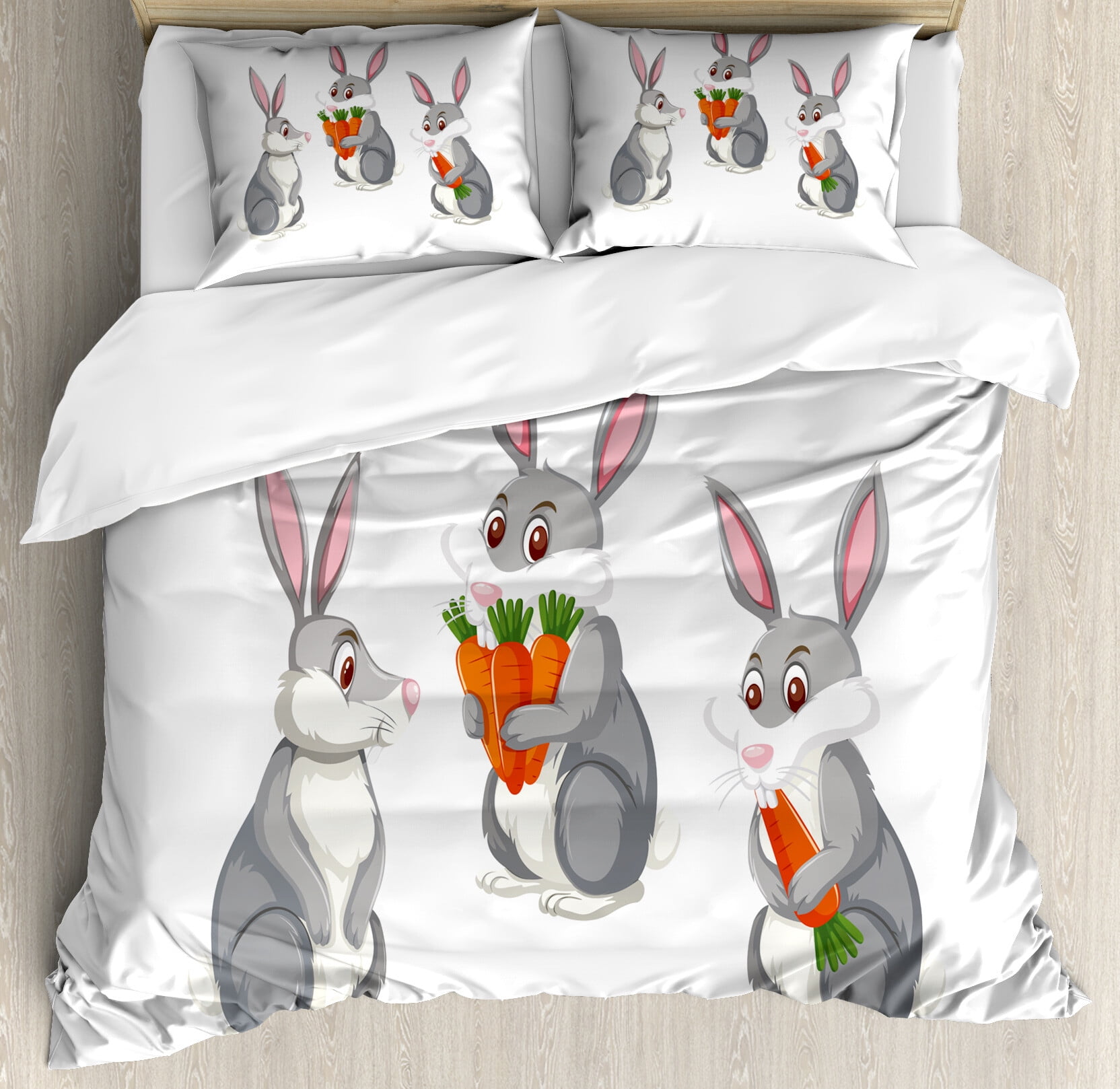 Easter Bunny Duvet Cover Set, Funny 3 Rabbits Cartoon for Holiday ...