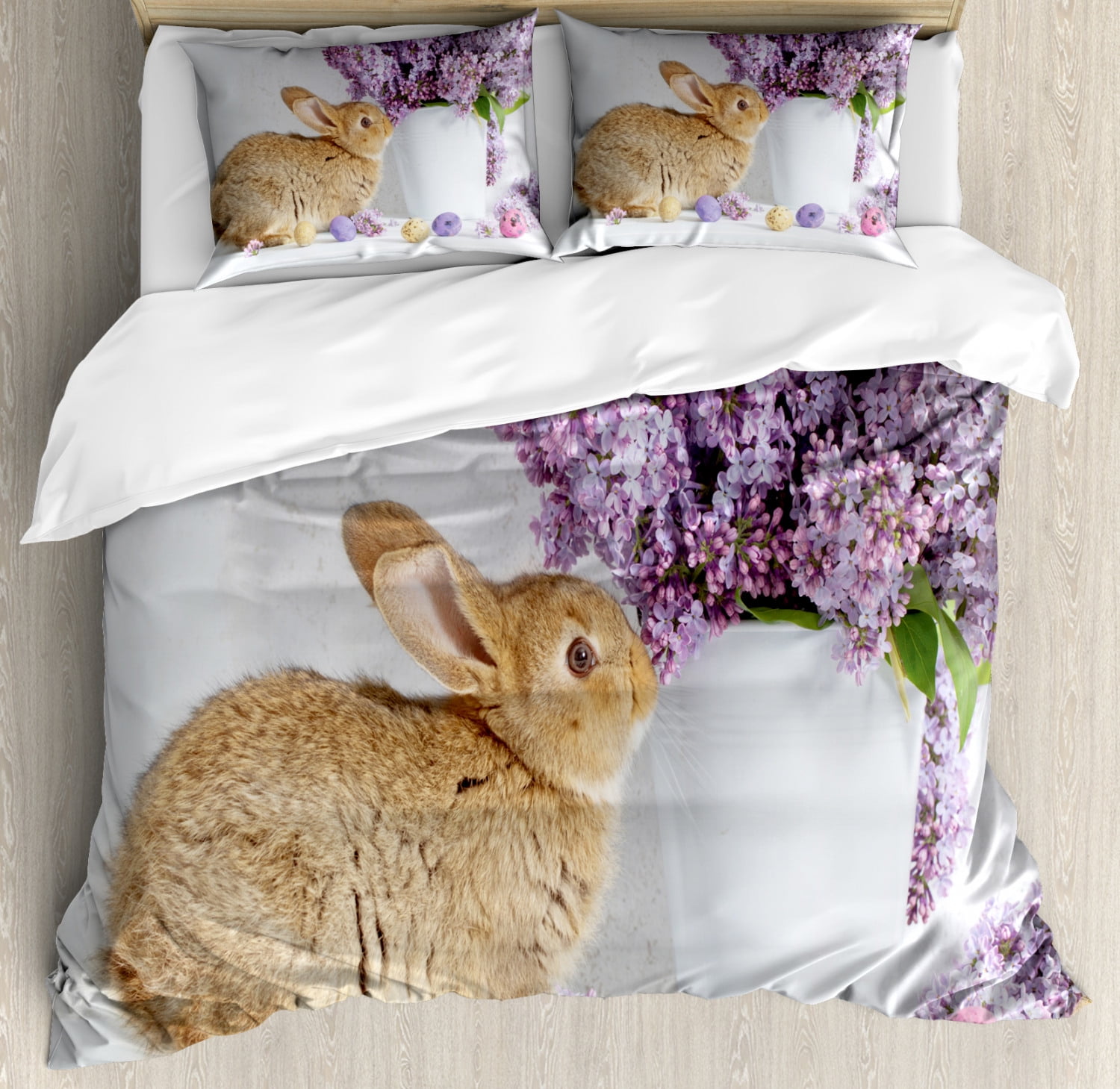 Easter Bunny Duvet Cover Set King Size, Adorable Brown Easter Rabbit ...