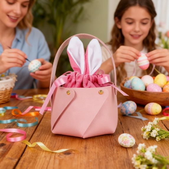 Easter Bunny Ear Gift Bag - Stylish Leather Hand Bucket for Egg Hunts ...